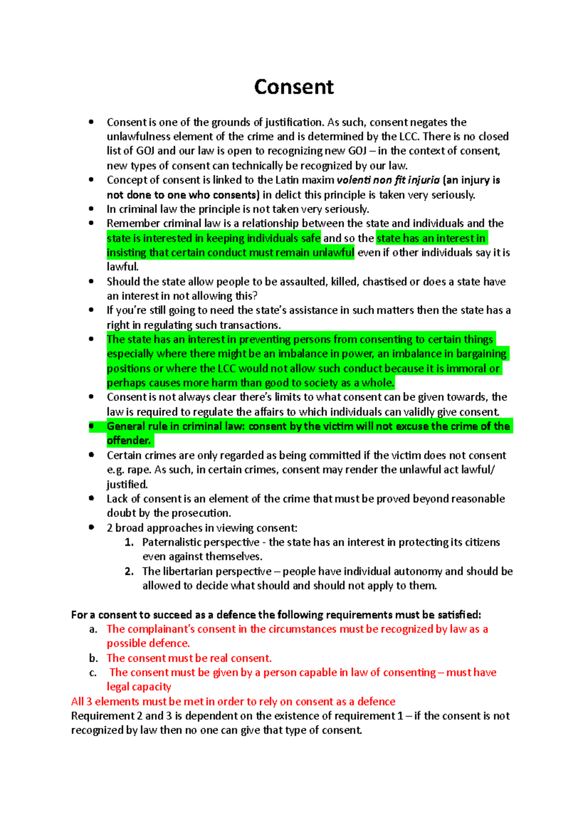 Consent in Law: Understanding Justification and Limitations (LCC) - Studocu