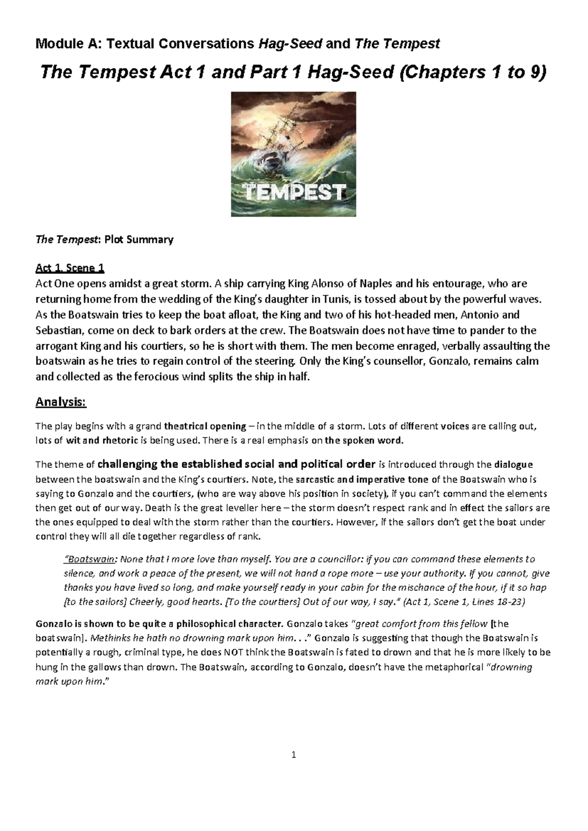 Module A: Textual Conversations - The Tempest Act 1 & Chapters 1-4 ...