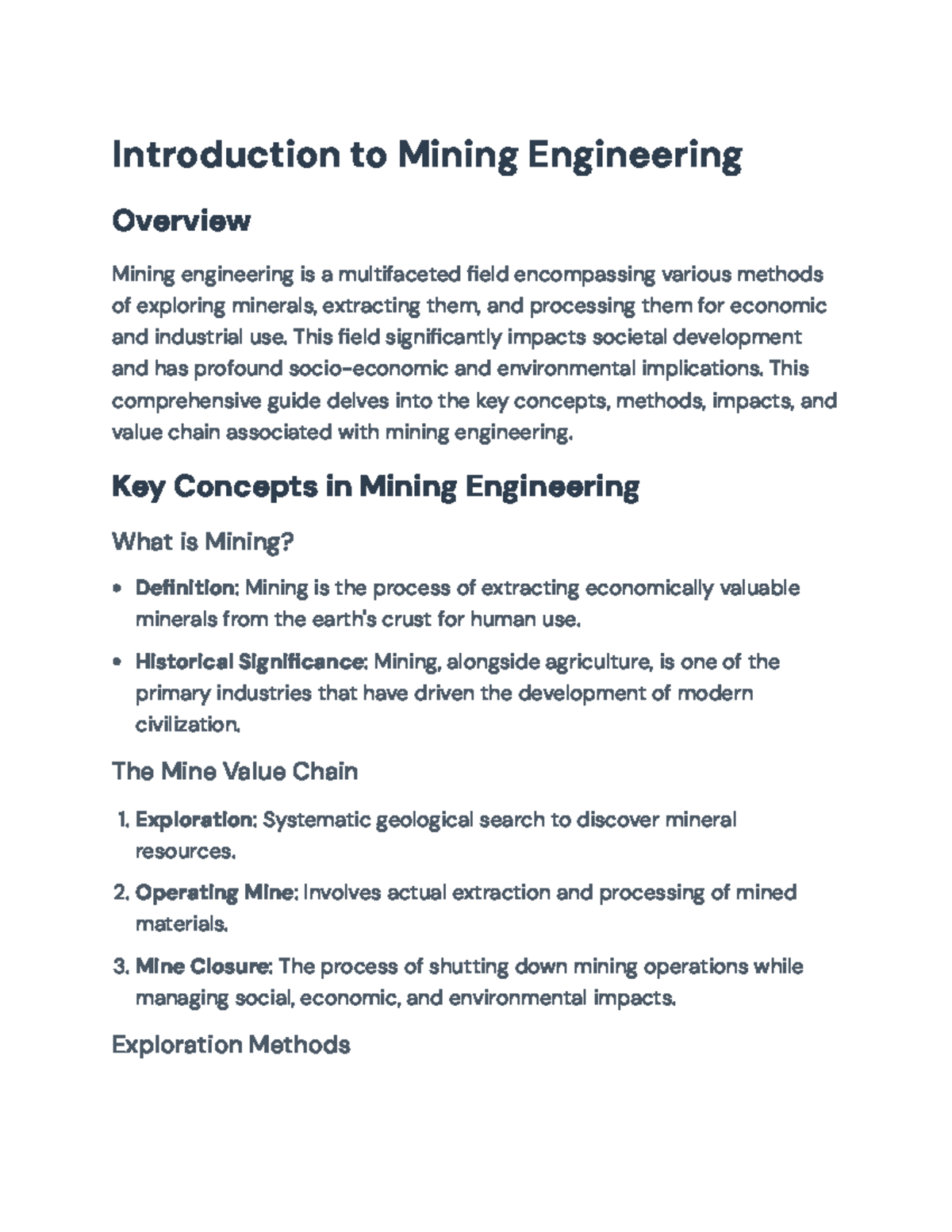 Introduction to Mining Engineering (ENGR 202): Key Concepts & Impacts ...