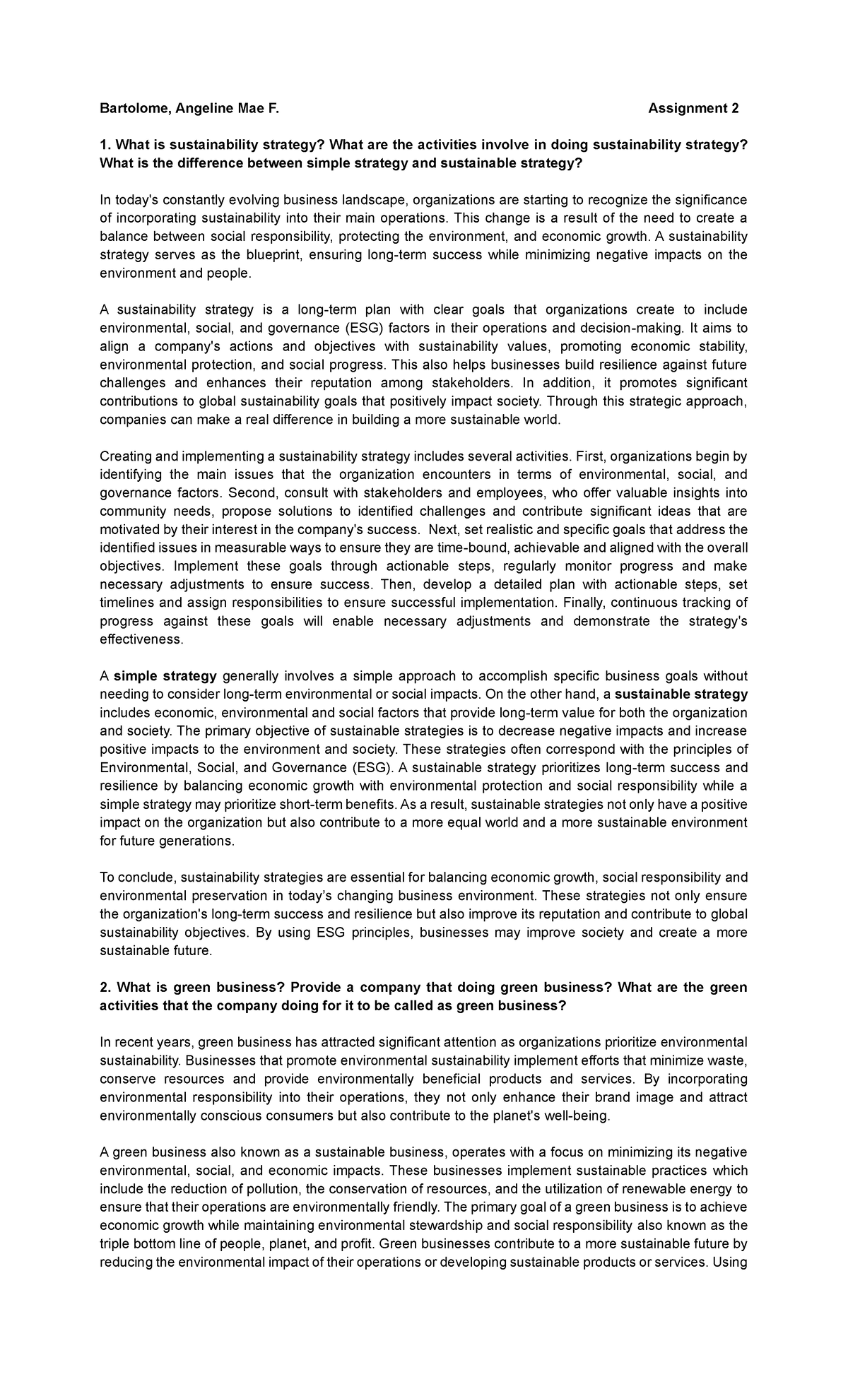 Sustainability Strategies and Green Business Practices: A Study (SUST ...