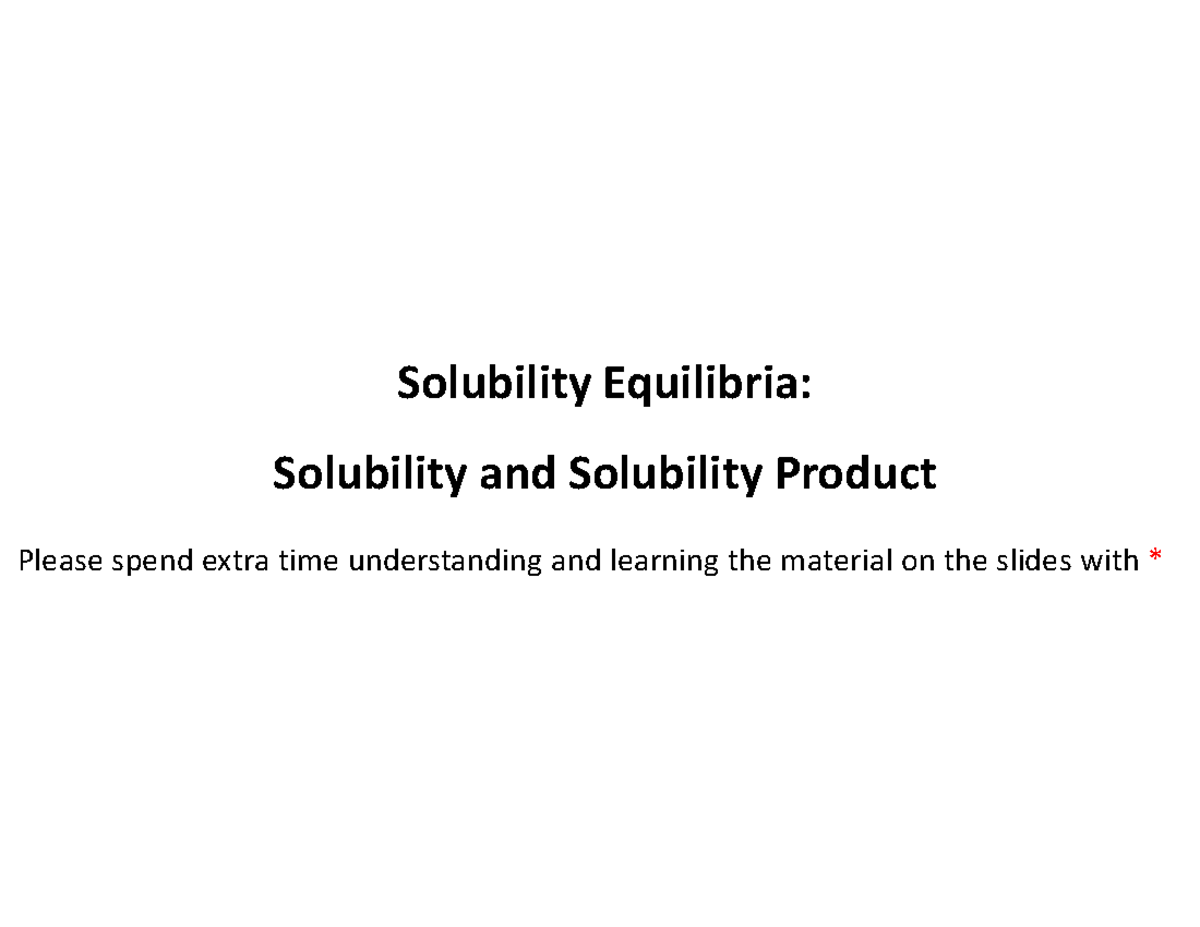 WLesson 24: Solubility Equilibria & Solubility Product Analysis - Studocu
