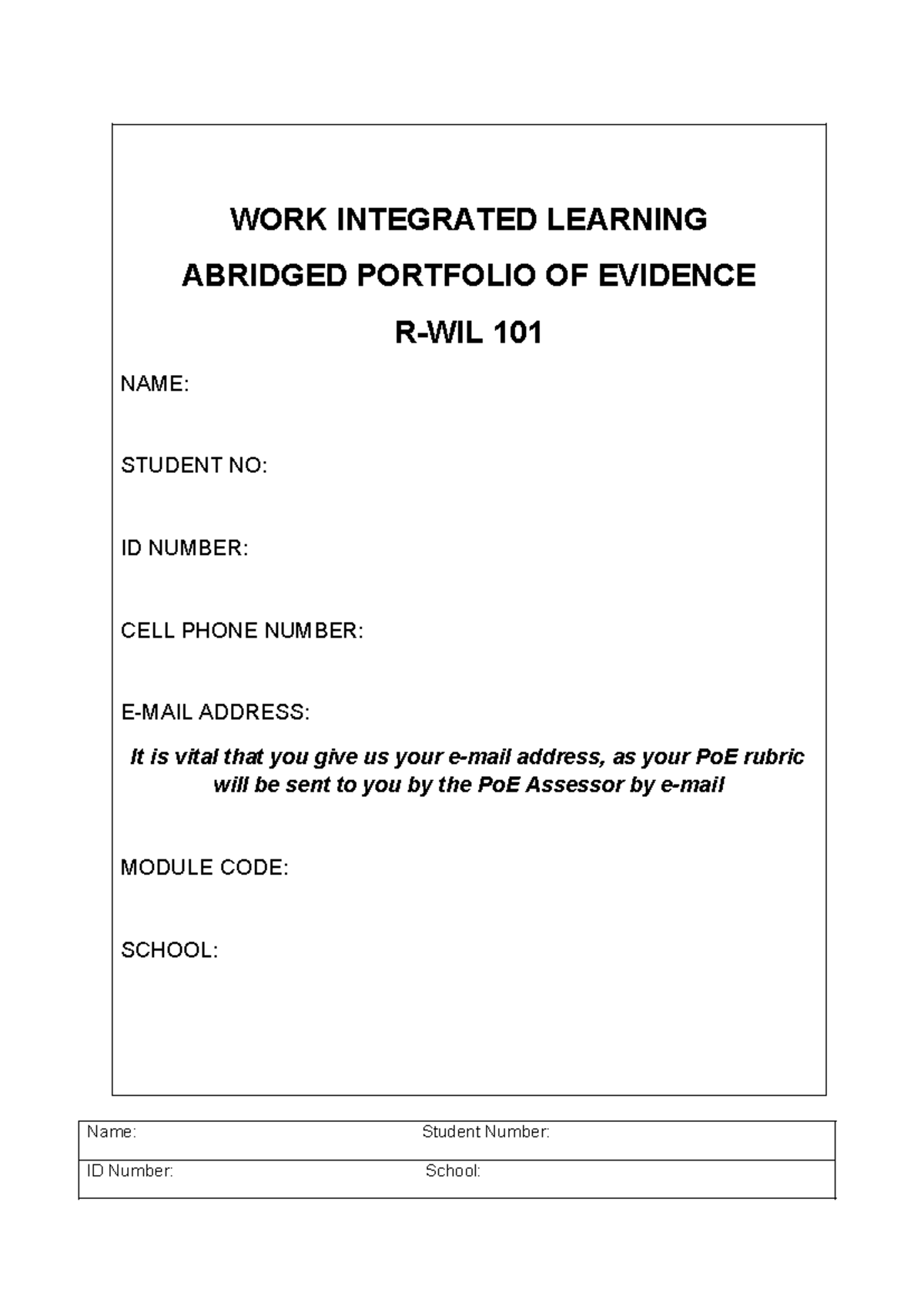 WIL 101 Abridged Portfolio of Evidence for Student Assessment - Studocu