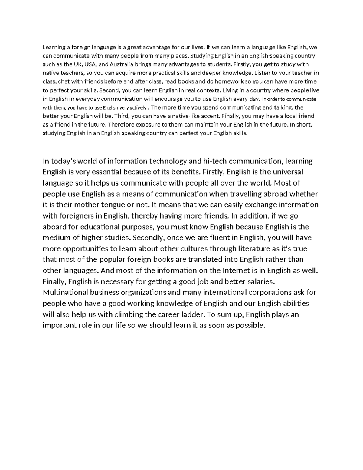 The Advantages of Learning English: A Key to Global Communication - Studocu