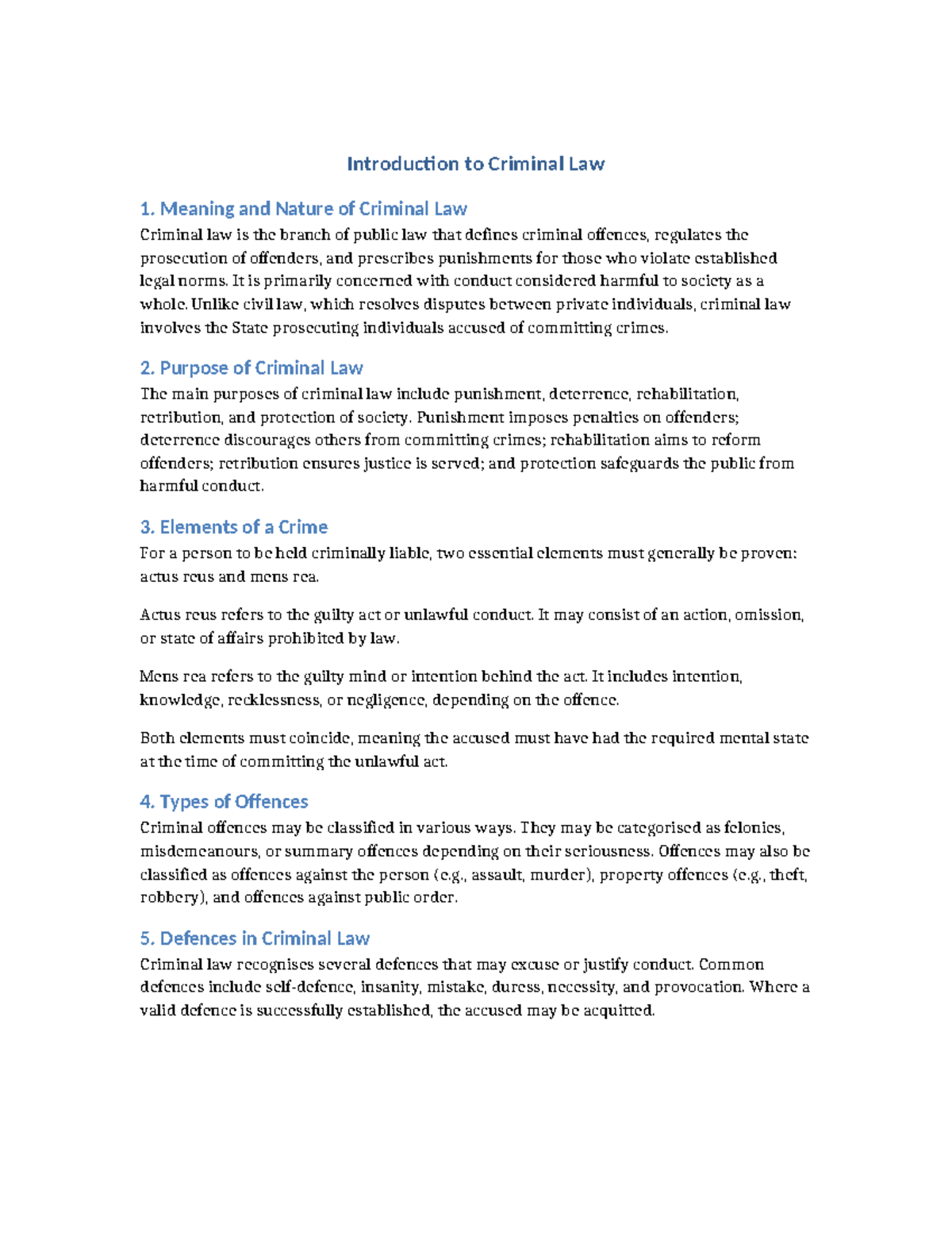Introduction to Criminal Law (CRL 101): Key Concepts and Elements - Studocu