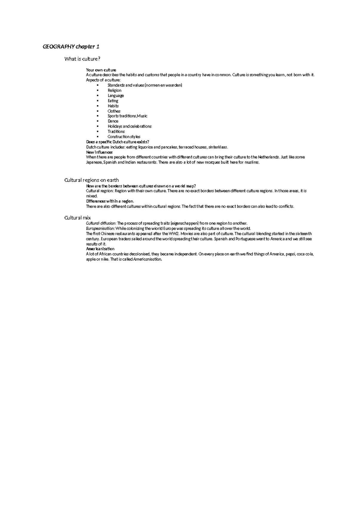 Geography Chapter 1: Understanding Culture and Its Influences - Studeersnel