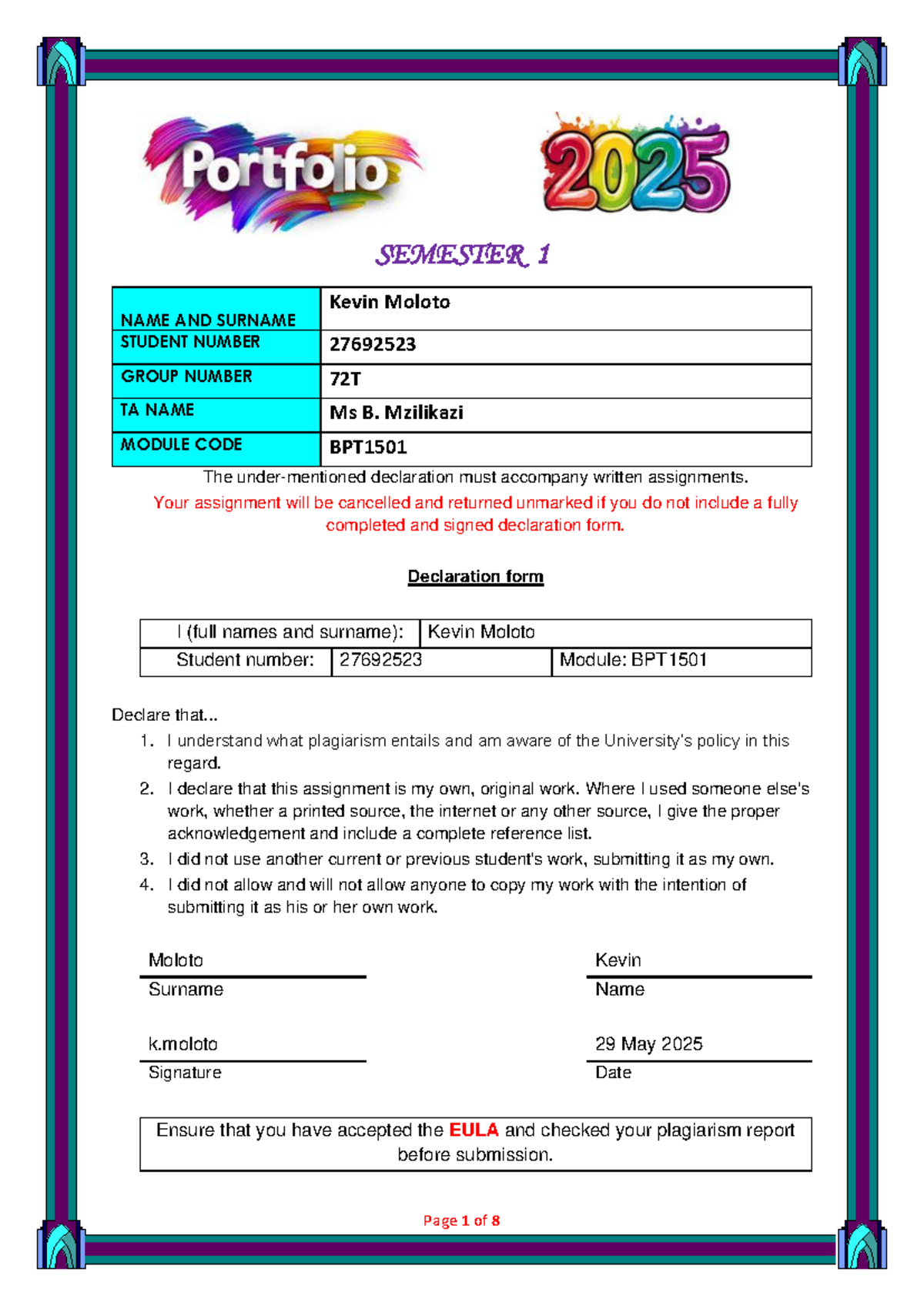 BPT1501 Assignment 7: Declaration and Inclusive Education Strategies ...
