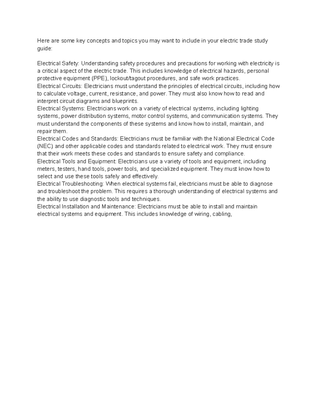 Electrical Trades Study Guide: Key Concepts & Safety Procedures - Studocu