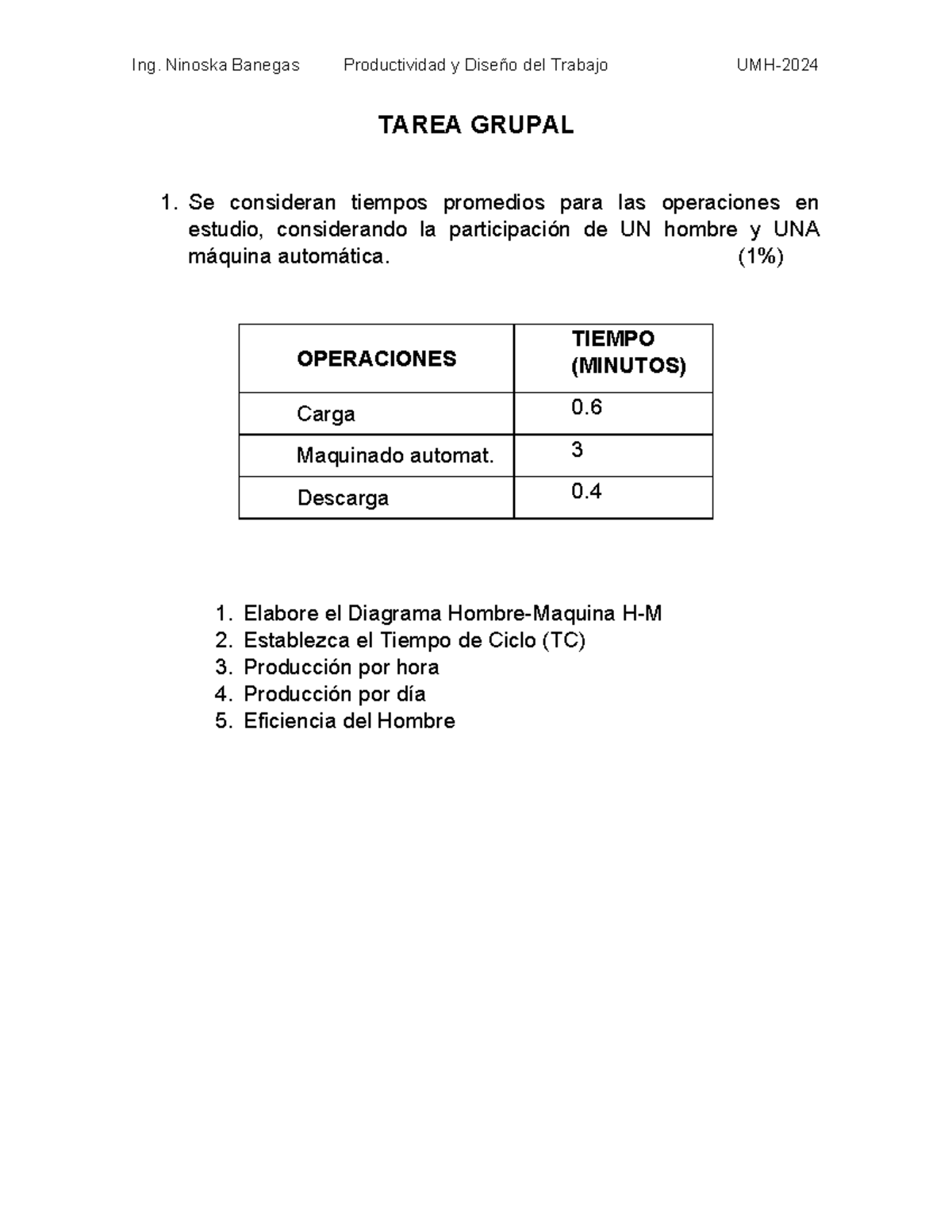 Tarea Grupal - III Unidad 25052024 - Ultimo - TAREA GRUPAL Se consideran tiempos promedios para ...