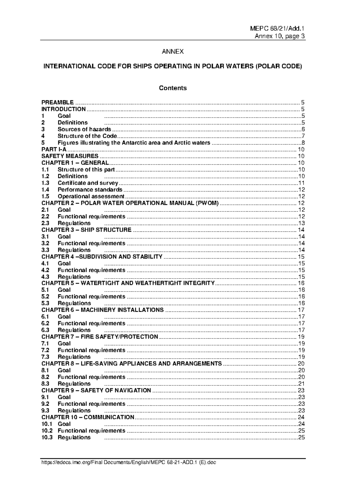 Polar CODE TEXT AS Adopted - ANNEX INTERNATIONAL CODE FOR SHIPS OPERATING IN POLAR WATERS (POLAR ...