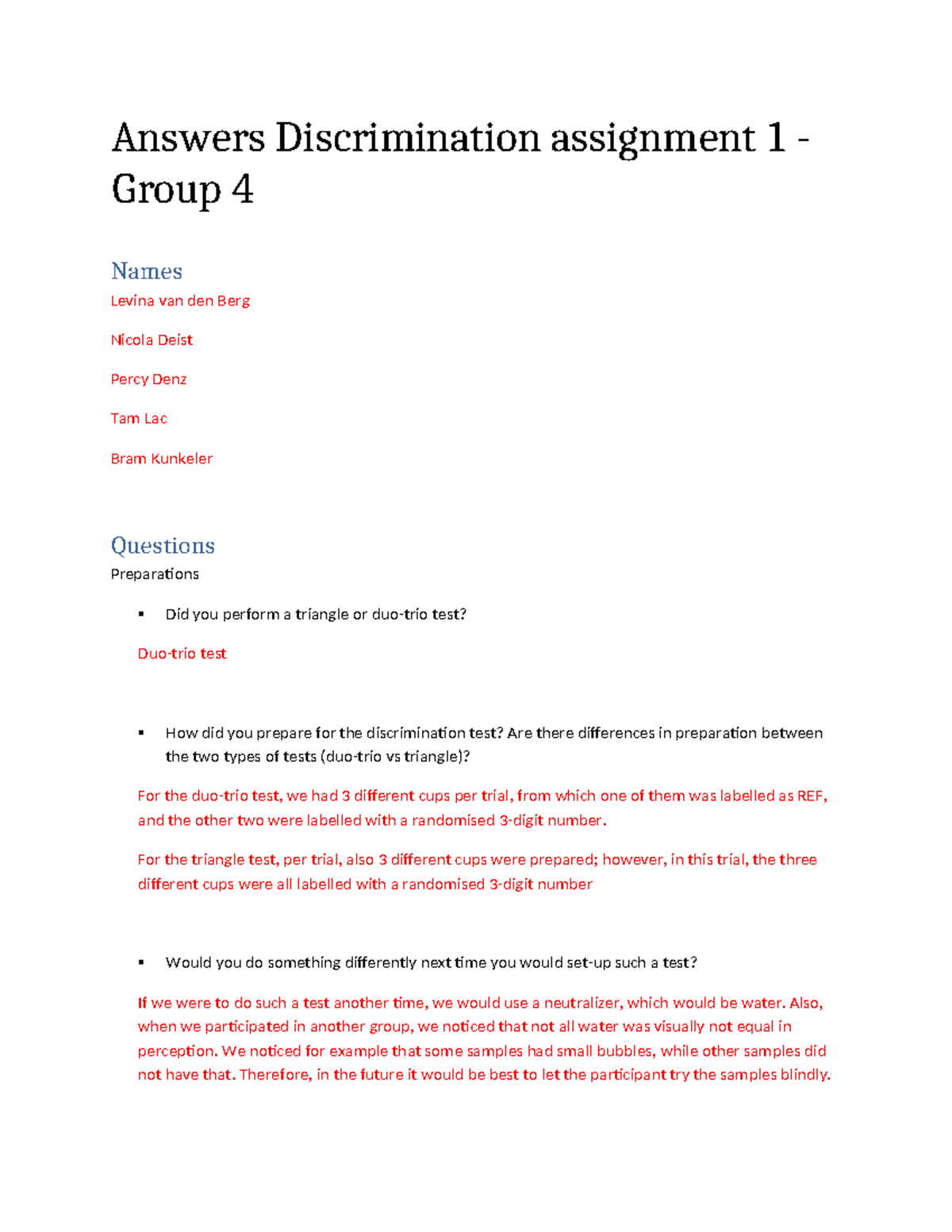 Discrimination Assignment 1: Group 4 Test Results and Analysis ...