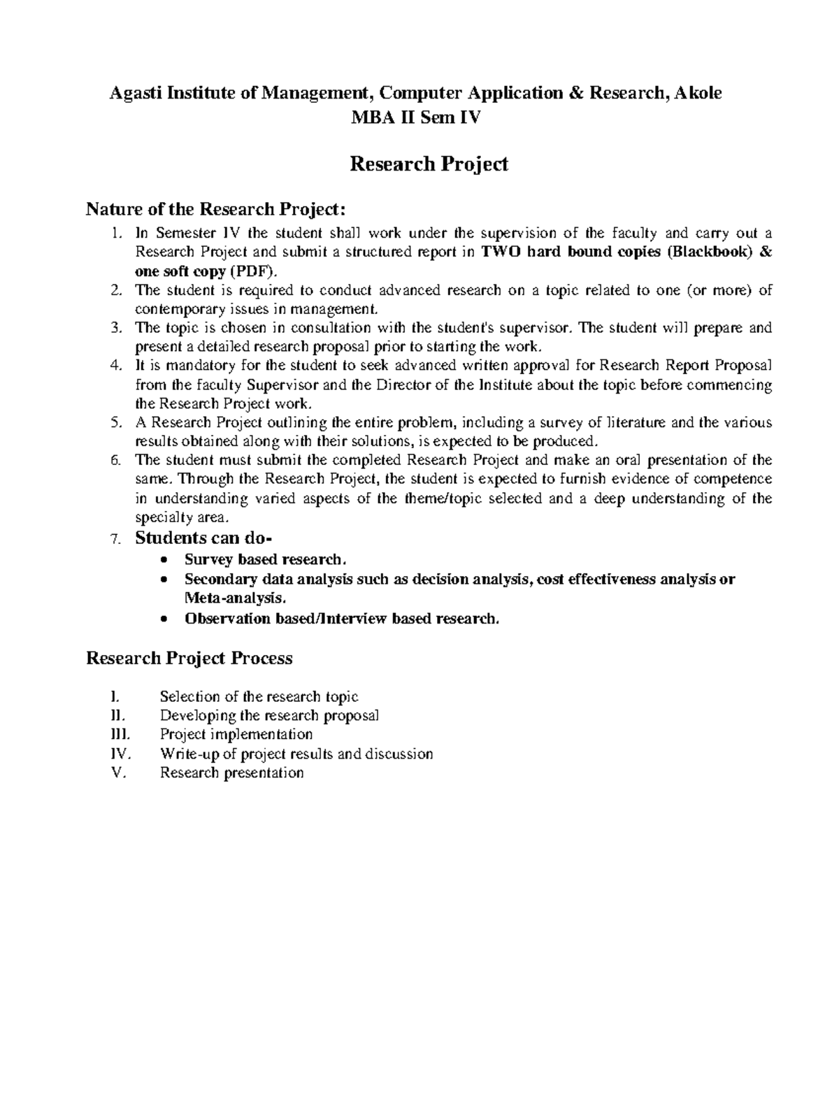 MBA II Sem IV Research Project Report Guidelines and Process - Studocu