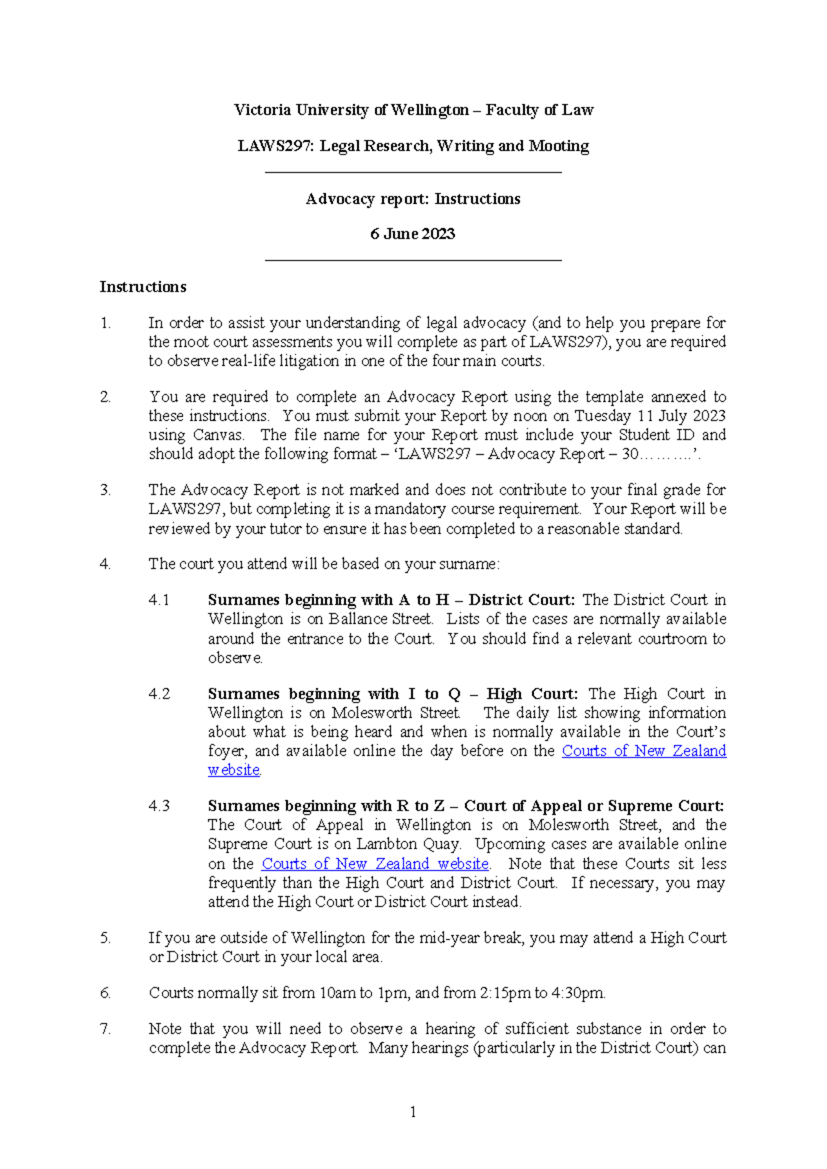 LAWS297 Advocacy Report: Instructions and Template for Students - Studocu