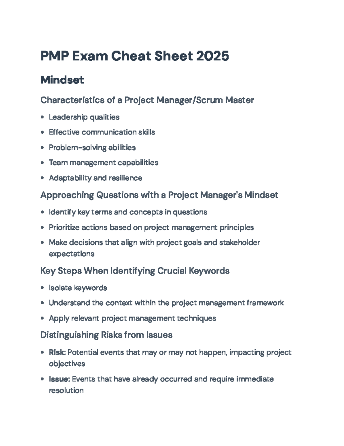 PMP 2025 Exam Cheat Sheet: Essential Concepts and Strategies for ...