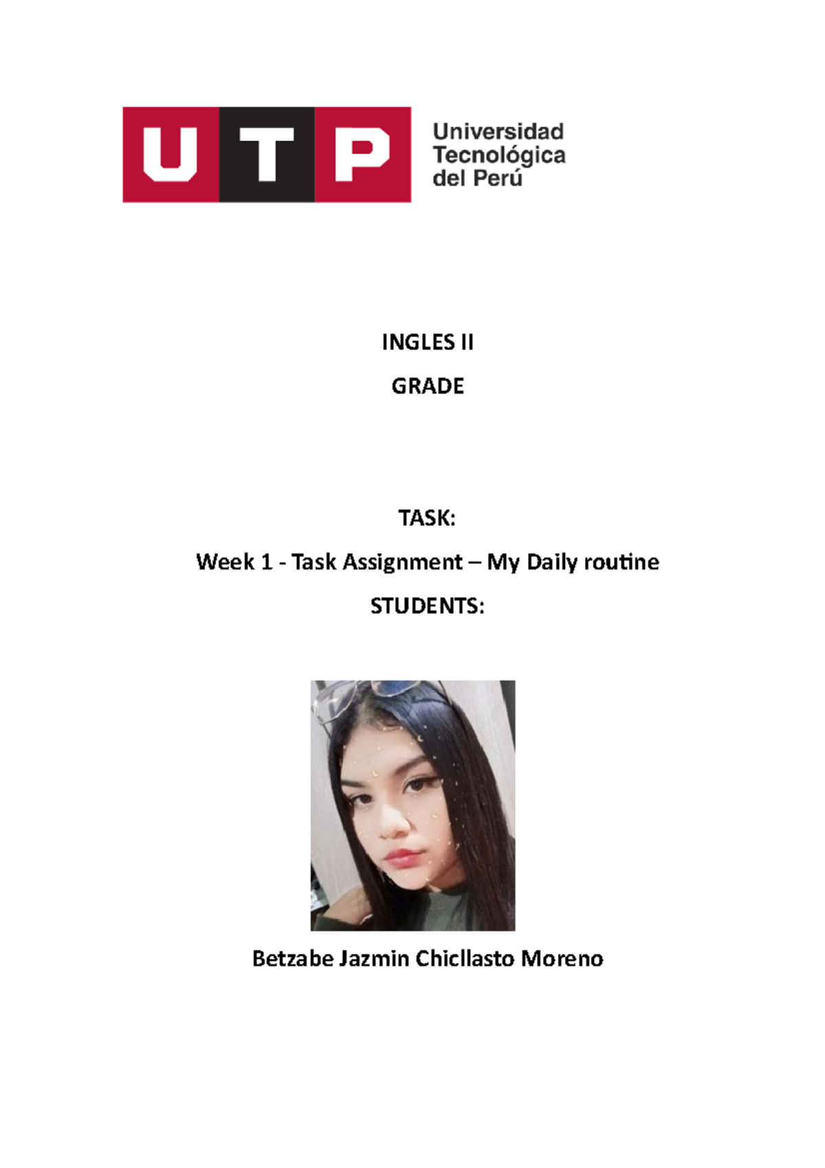 Week 1 - Task Assignment – My Daily routine - INGLES II GRADE TASK ...