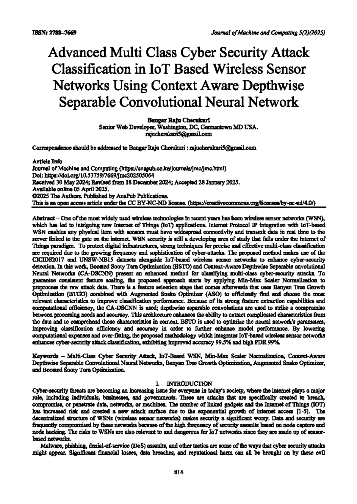 Advanced Multi-Class Cyber Security Attack Classification in IoT WSNs ...