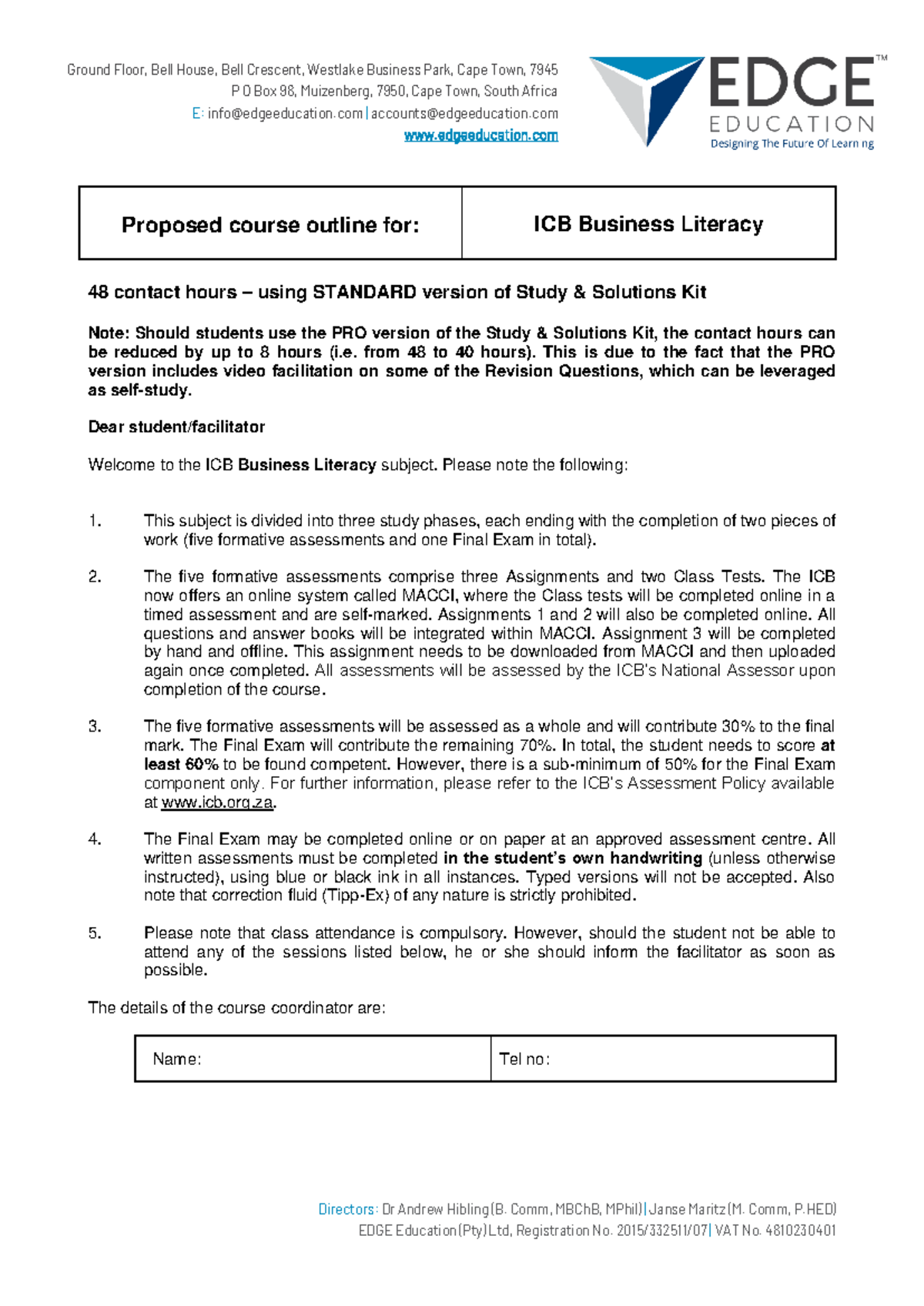 ICB Business Literacy Course Outline - 2024 Edition - Studocu