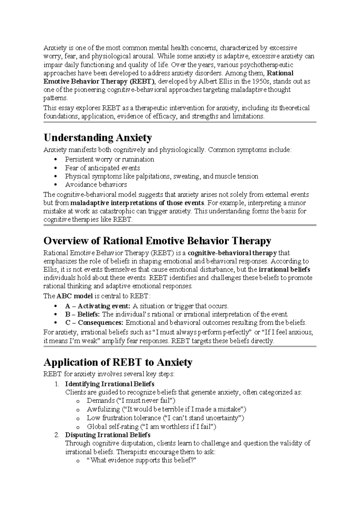 REBT for Anxiety: Exploring Therapeutic Interventions and Efficacy ...