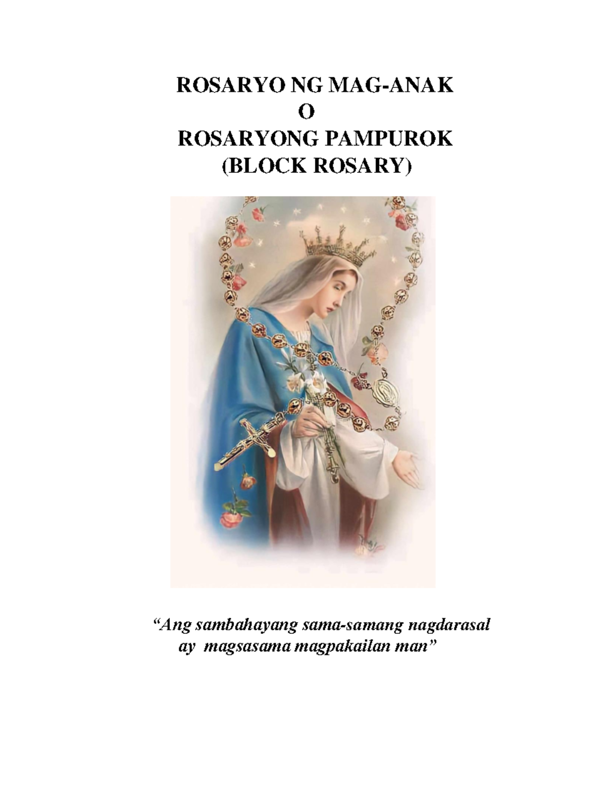 Block Rosary Prayer Guide and Family Devotion Notes - Studocu