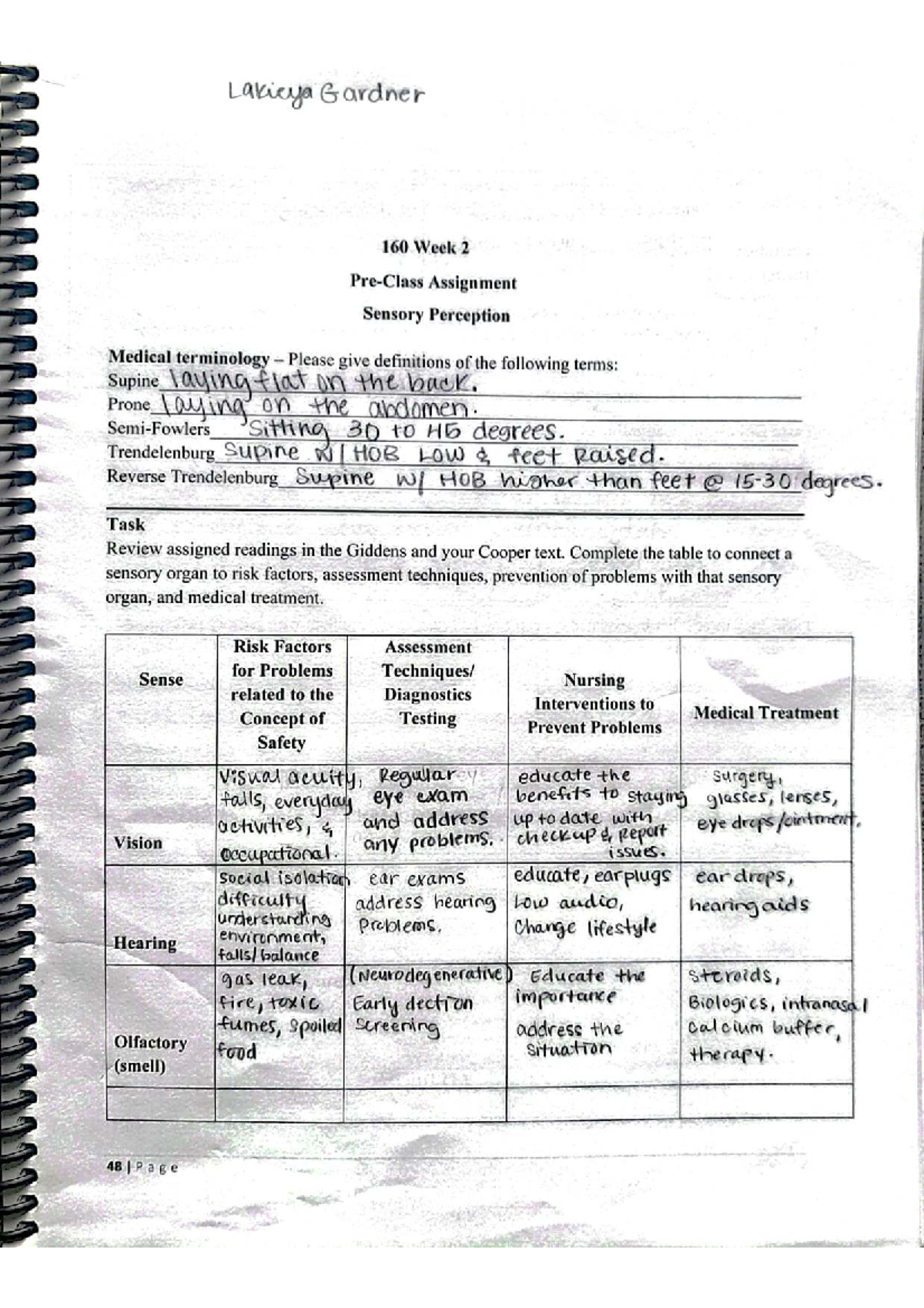 NUR160 Week 2 Assignment: Sensory Perception & Medical Terminology ...