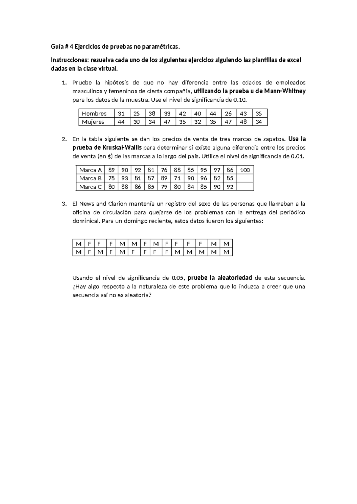 Guía # 4 Ejercicios de P. no Paramétricas III PAC 2024 - Guía # 4 Ejercicios de pruebas no - Studocu