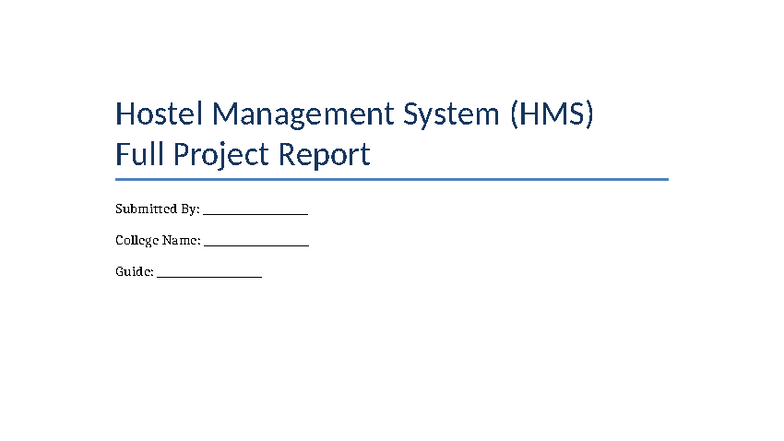 HMS Full Project Report: Comprehensive Hostel Management System - Studocu