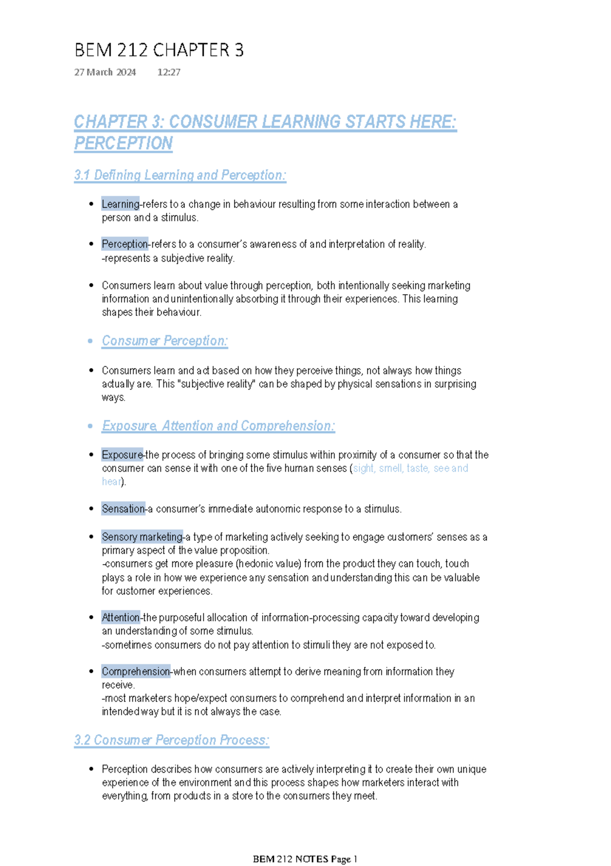 BEM 212 Chapter 3 - Summary Cb: Consumer Behavior - CHAPTER 3: CONSUMER LEARNING STARTS HERE ...