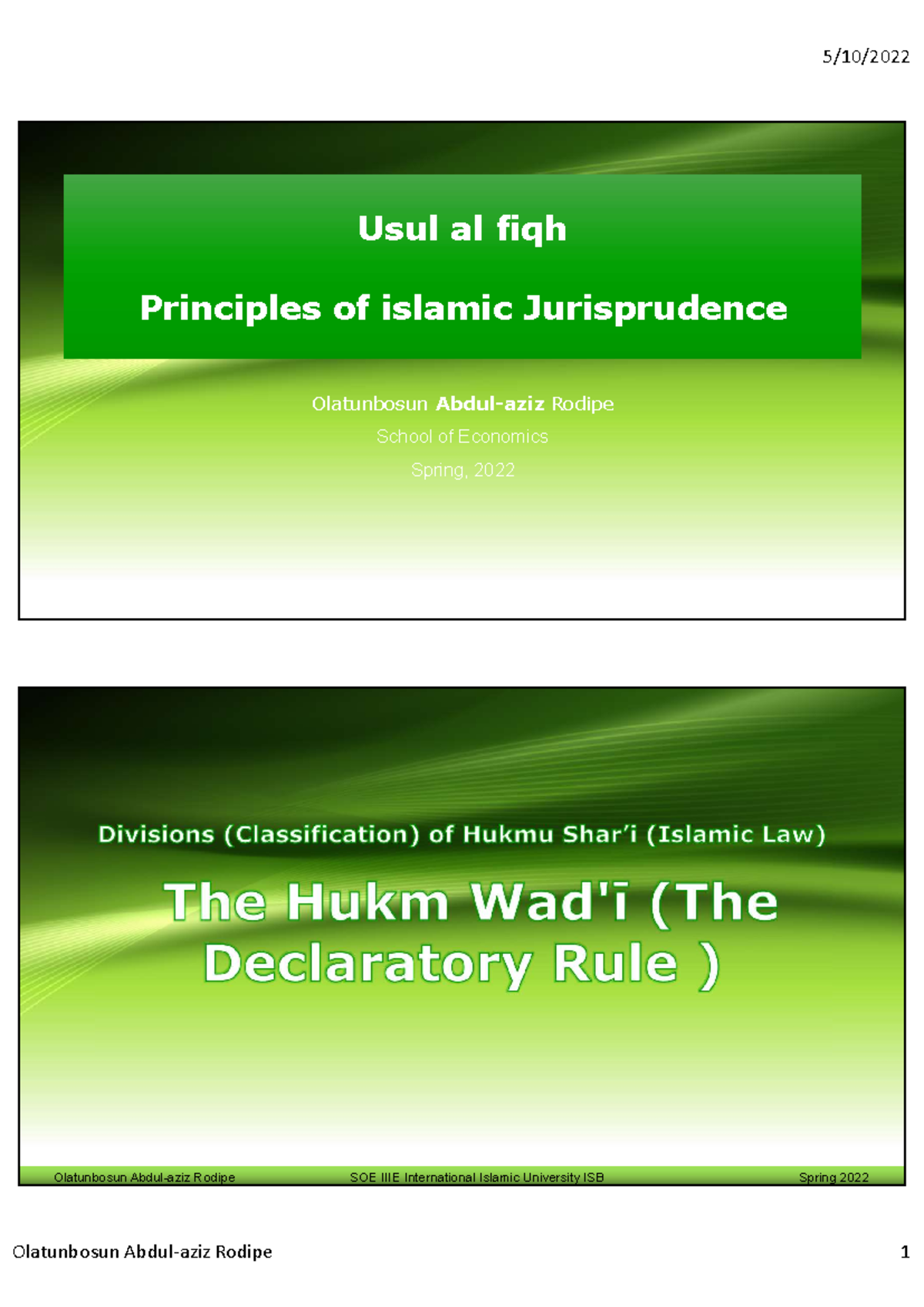 3.2 Classification of Islamic Law: The Hukm Wad'ī Explained - Studocu
