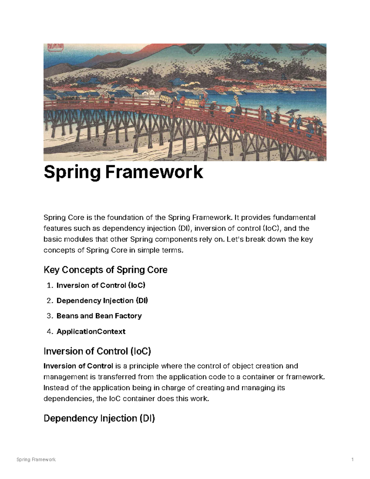 Spring Framework - It provides fundamental features such as dependency ...