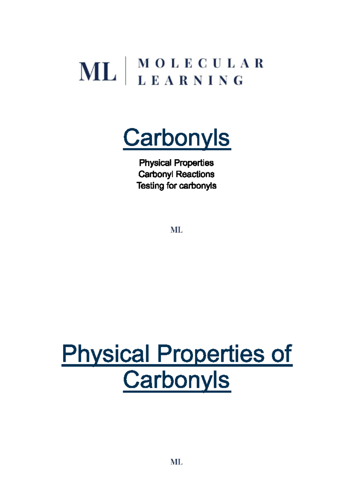 ML Carbonyl Chemistry: Properties, Reactions, and Tests - Studocu