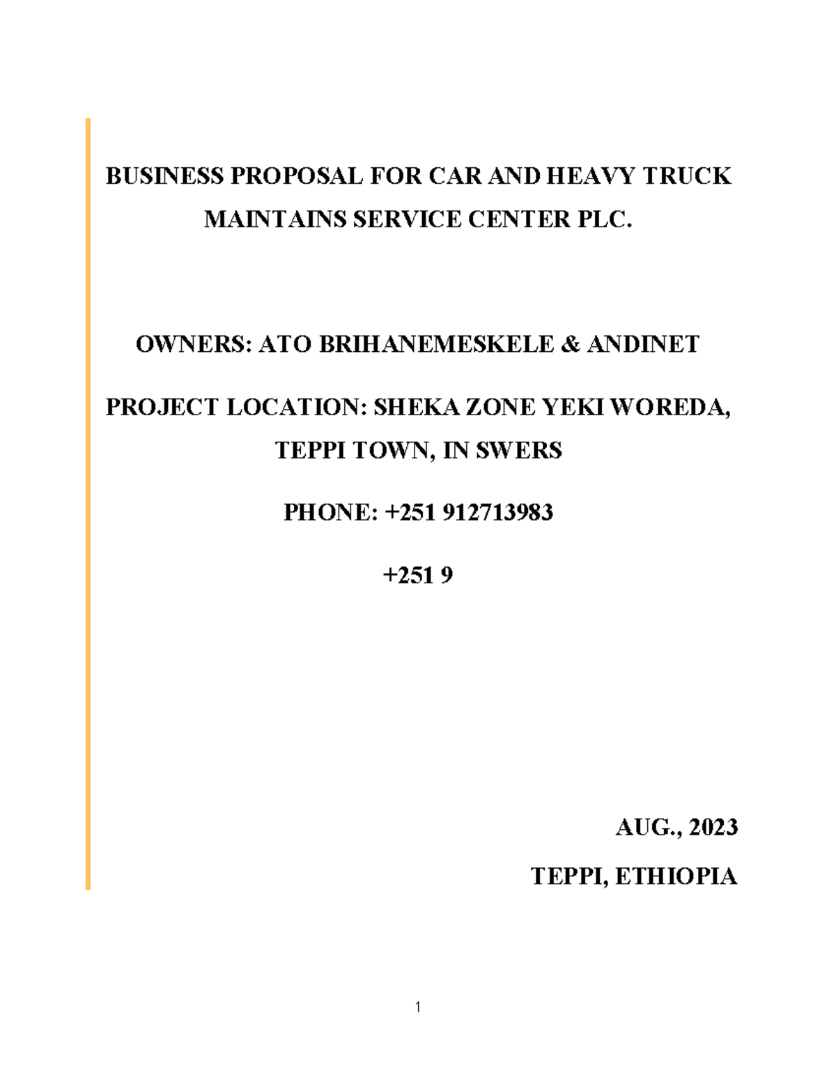 B&A Car Maintenance Services Business Plan - Teppi Town - Studocu