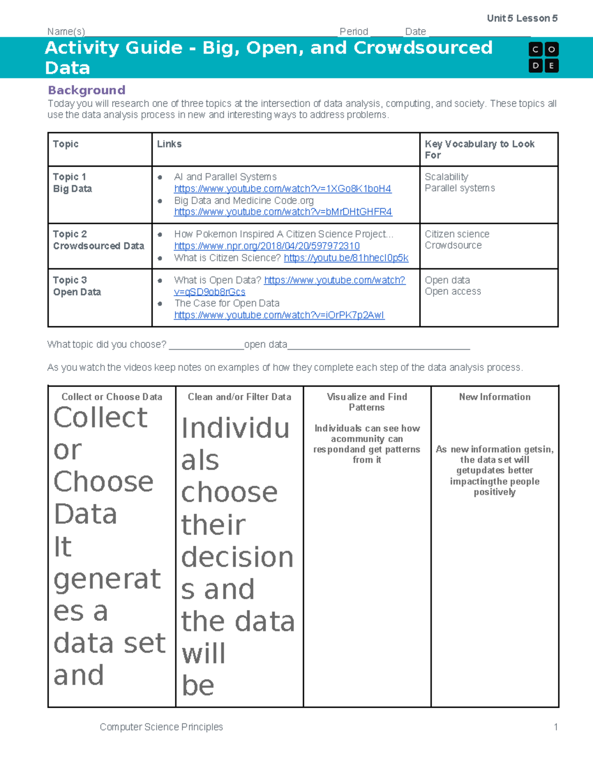 Unit 5 Lesson 5: Activity Guide on Big, Open, and Crowdsourced Data ...