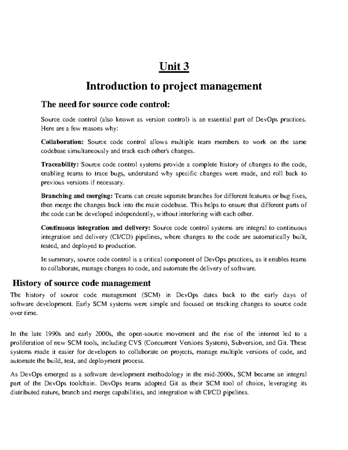 Unit 3: Introduction to Source Code Control in DevOps - Studocu