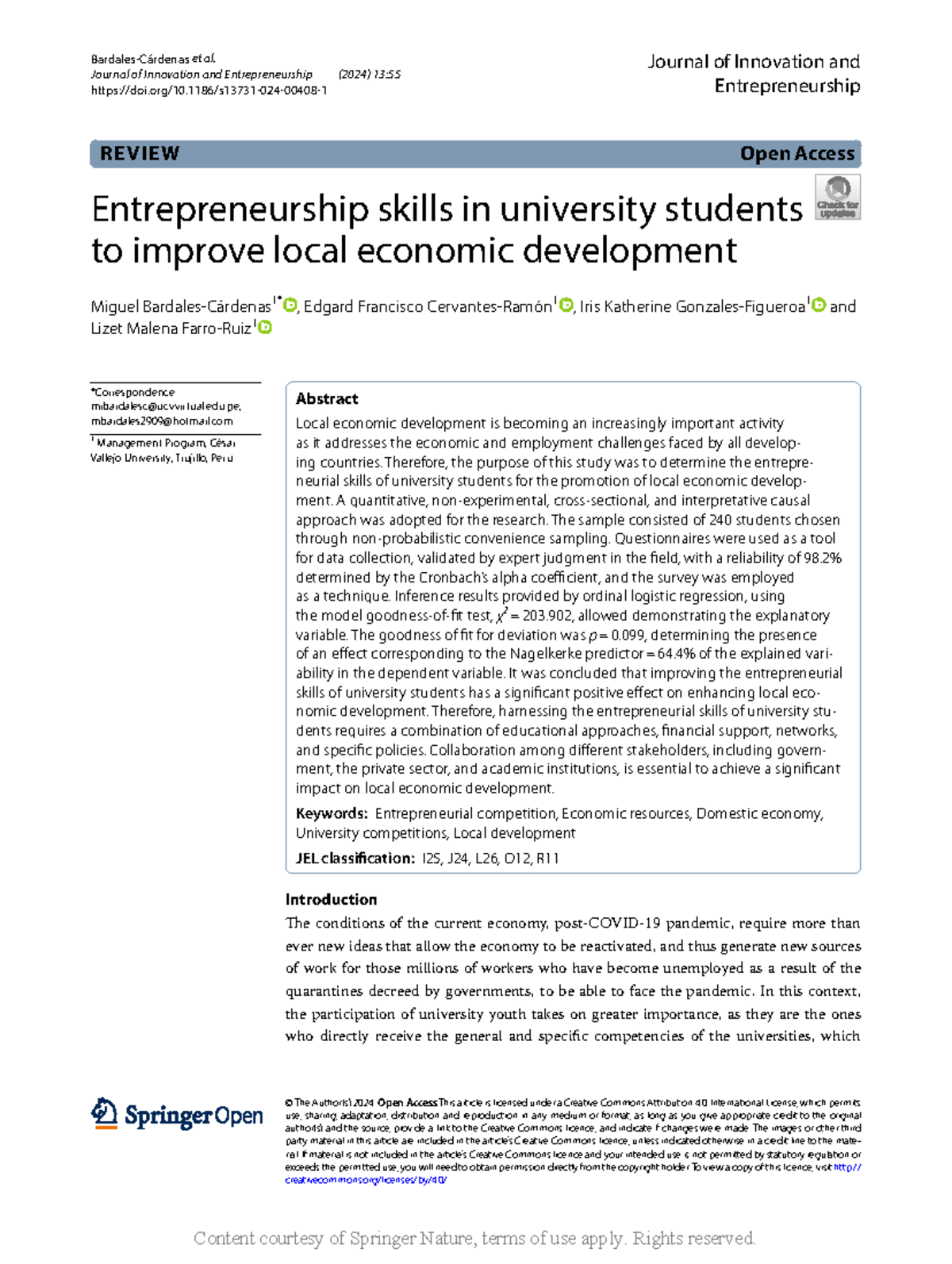 Entrepreneurship Skills in University Students for Local Economic ...