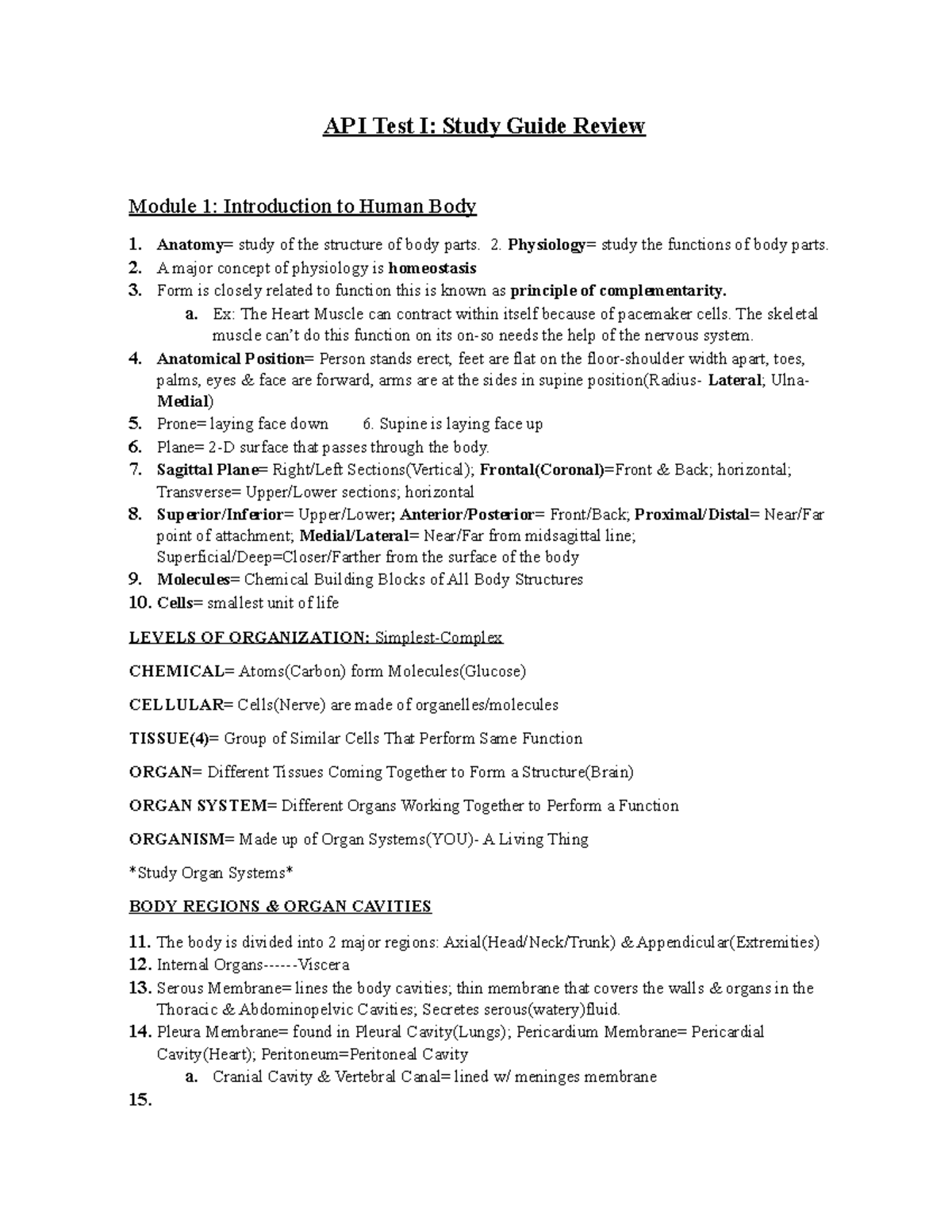AP I Test 1: Comprehensive Study Guide for Human Anatomy & Physiology ...