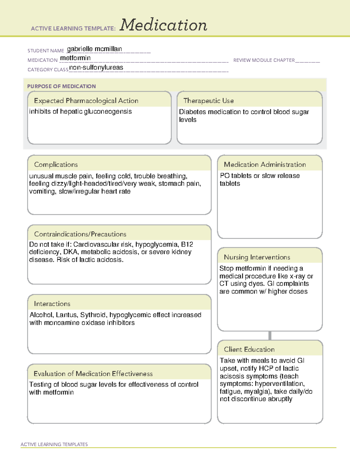 Metformin ATI Med Sheet: Active Learning Template & Review Guide - Studocu