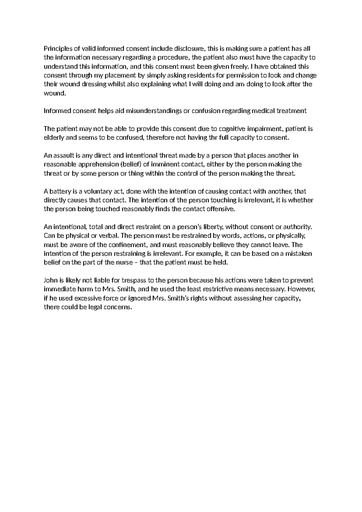 Case Study WK 3: Informed Consent and Legal Implications in Care - Studocu