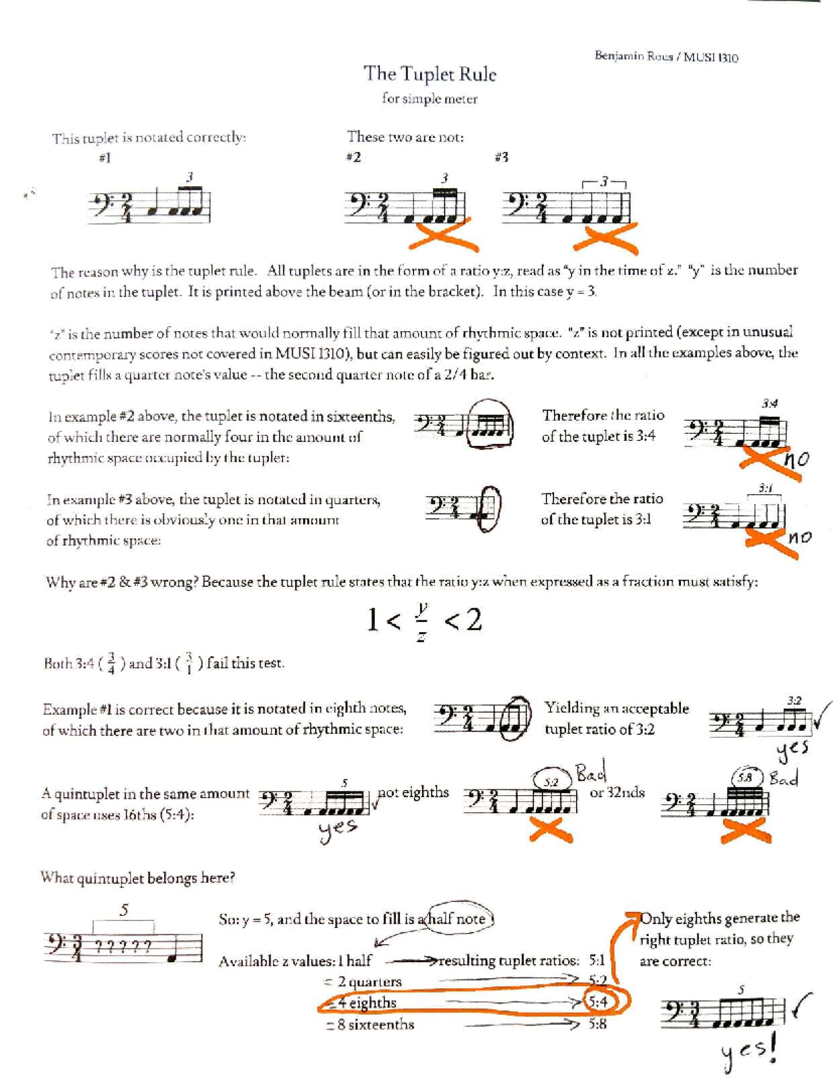 MUSI 1310 Lecture Notes: Understanding the Tuplet Rule - Studocu