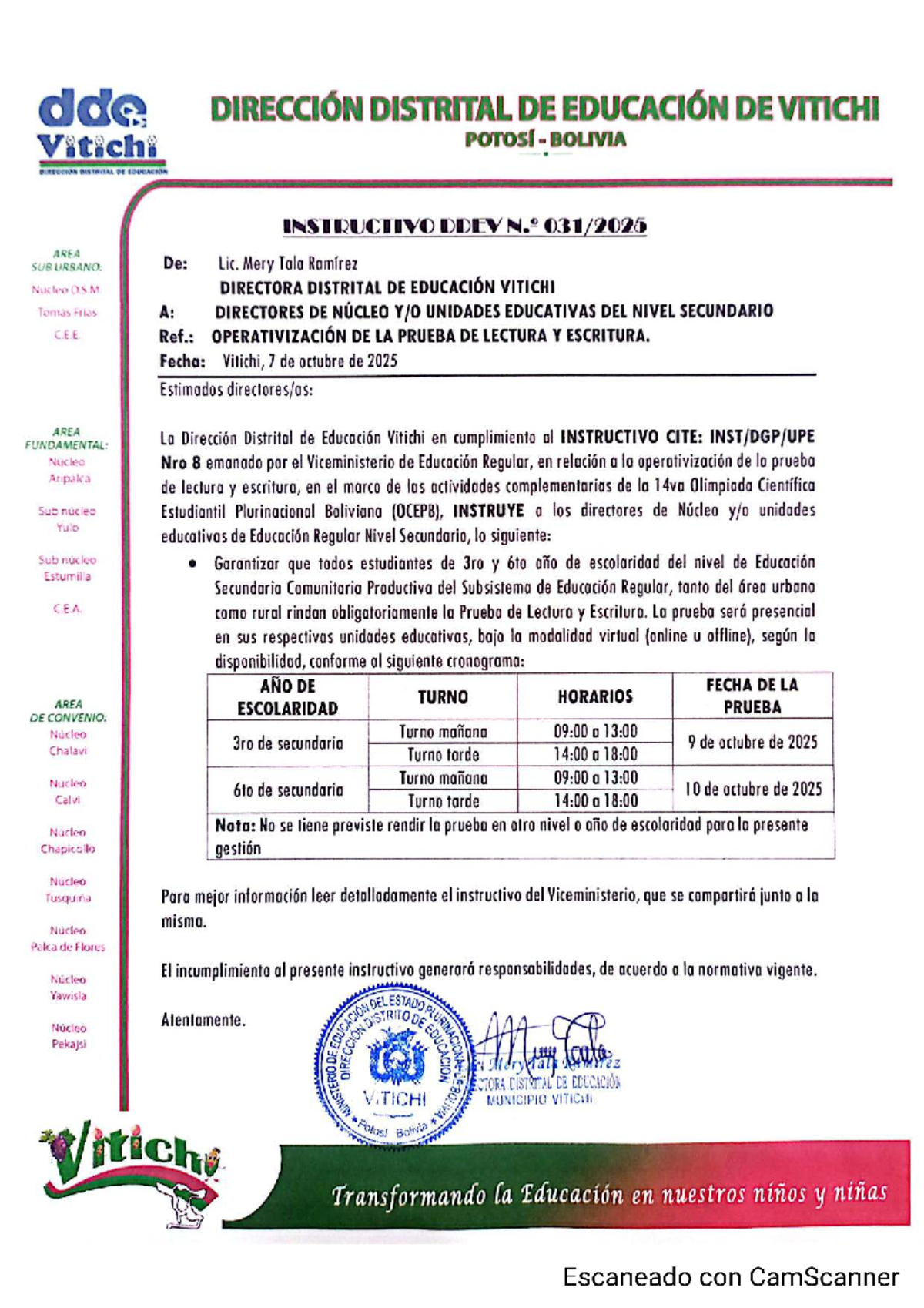 Instructivo DDEV: Prueba de Lectura y Escritura 2025 - Vitichi - Studocu