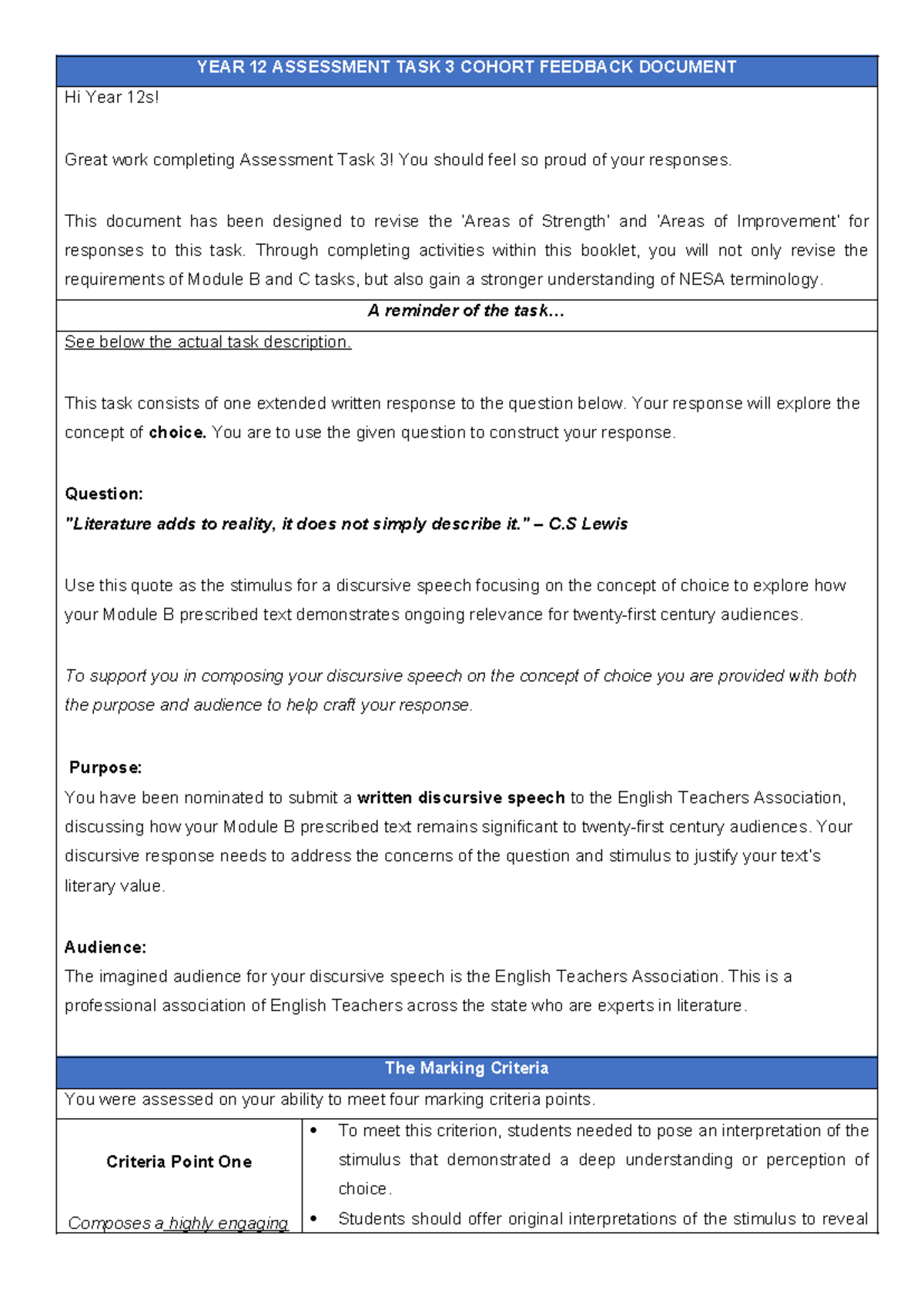 2025 Year 12 Assessment Task 3 Cohort Feedback Guide - Studocu