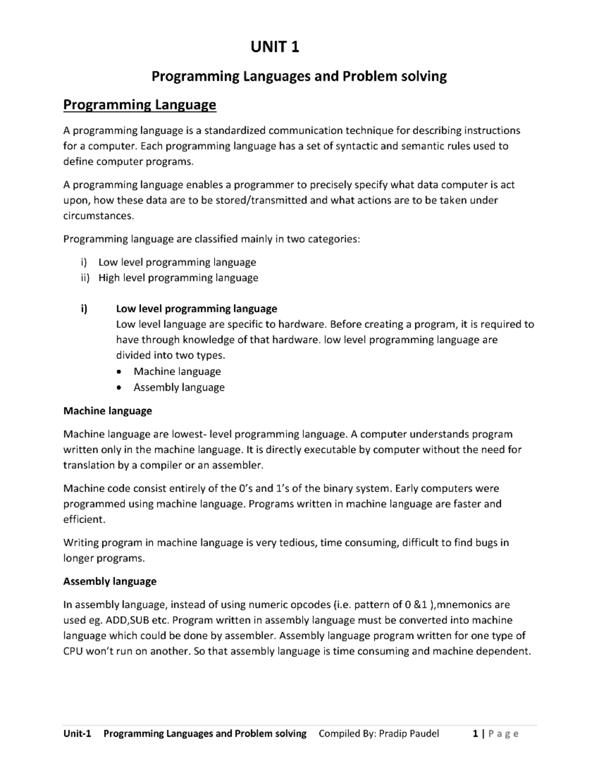C Programming Basics: Understanding Languages & Problem Solving - Studocu