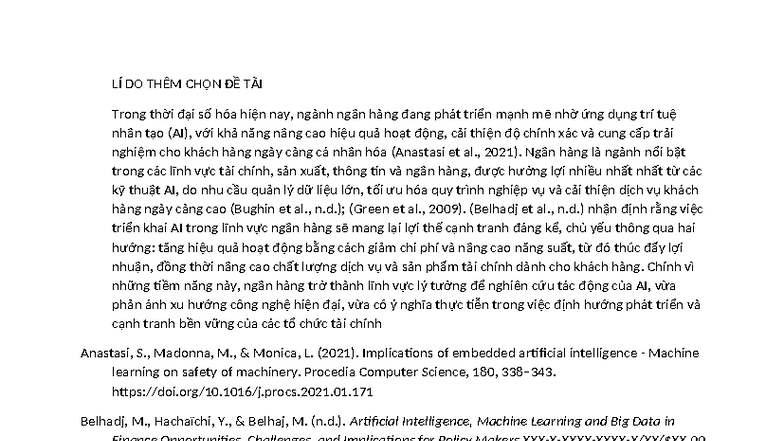 LÍ DO THÊM CHỌN ĐỀ TÀI VỀ AI TRONG NGÂN HÀNG TẠI VIỆT NAM - Studocu