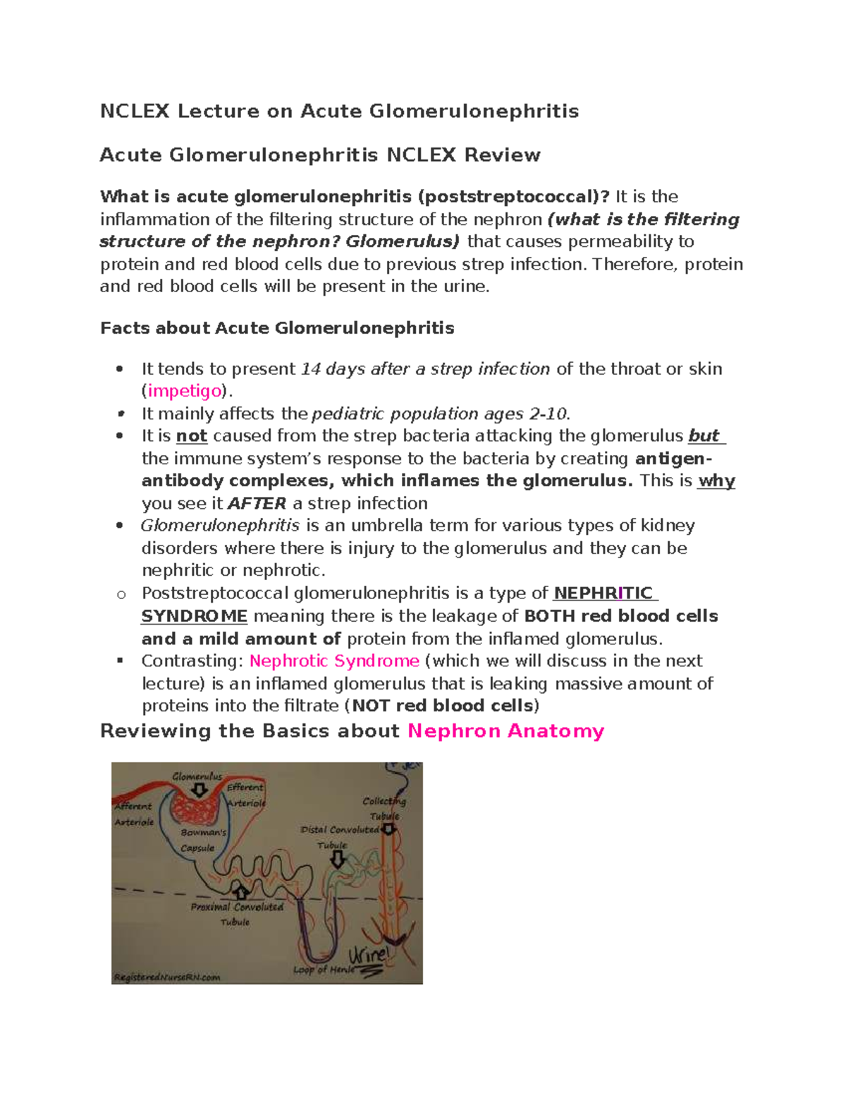 NCLEX Lecture: Acute Glomerulonephritis Overview and Review - Studocu