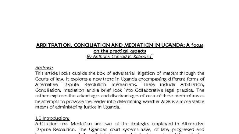 ARBITRATION, CONCILIATION & MEDIATION IN UGANDA: Practical Insights (LL.B) - Studocu