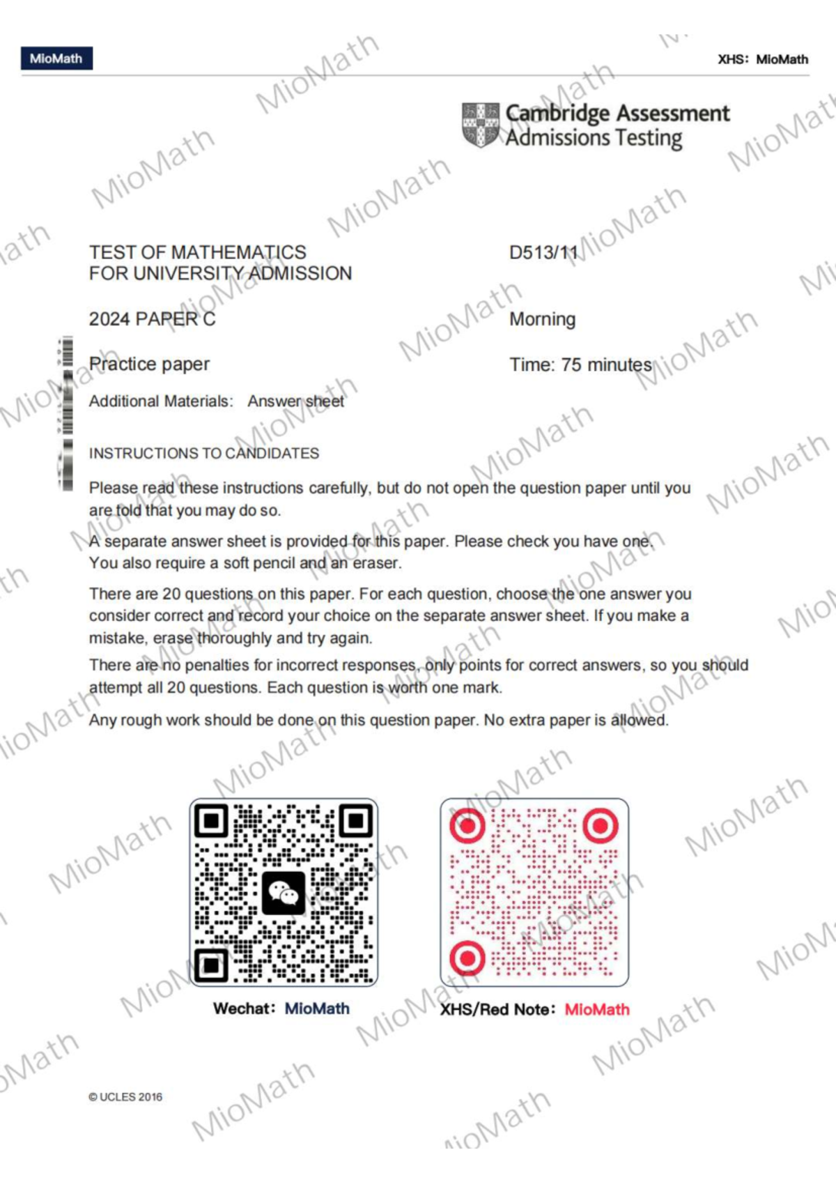 TMUA 2024 Paper-C: Test of Mathematics for University Admission - Studocu