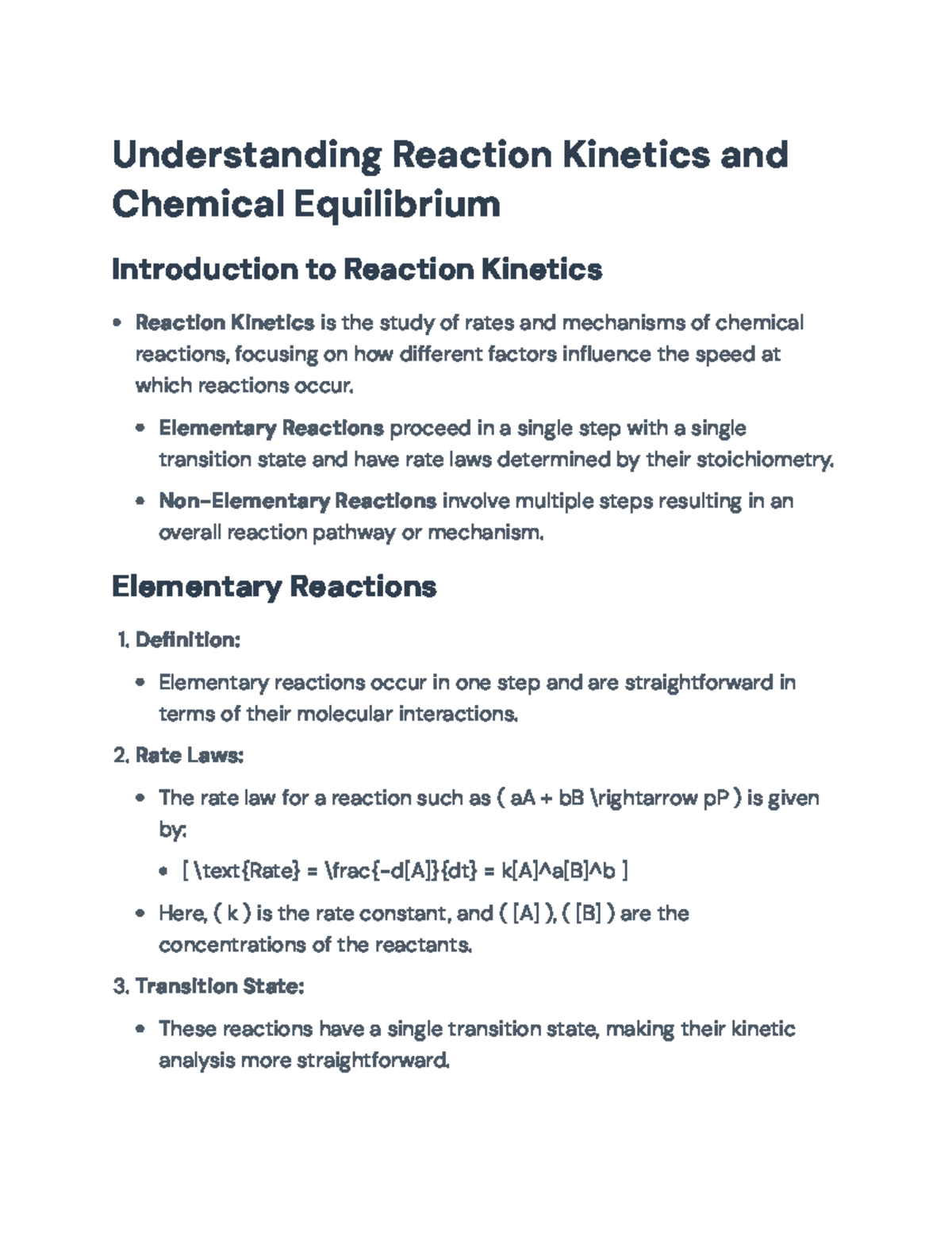 Understanding Reaction Kinetics and Chemical Equilibrium (CHEM 101 ...