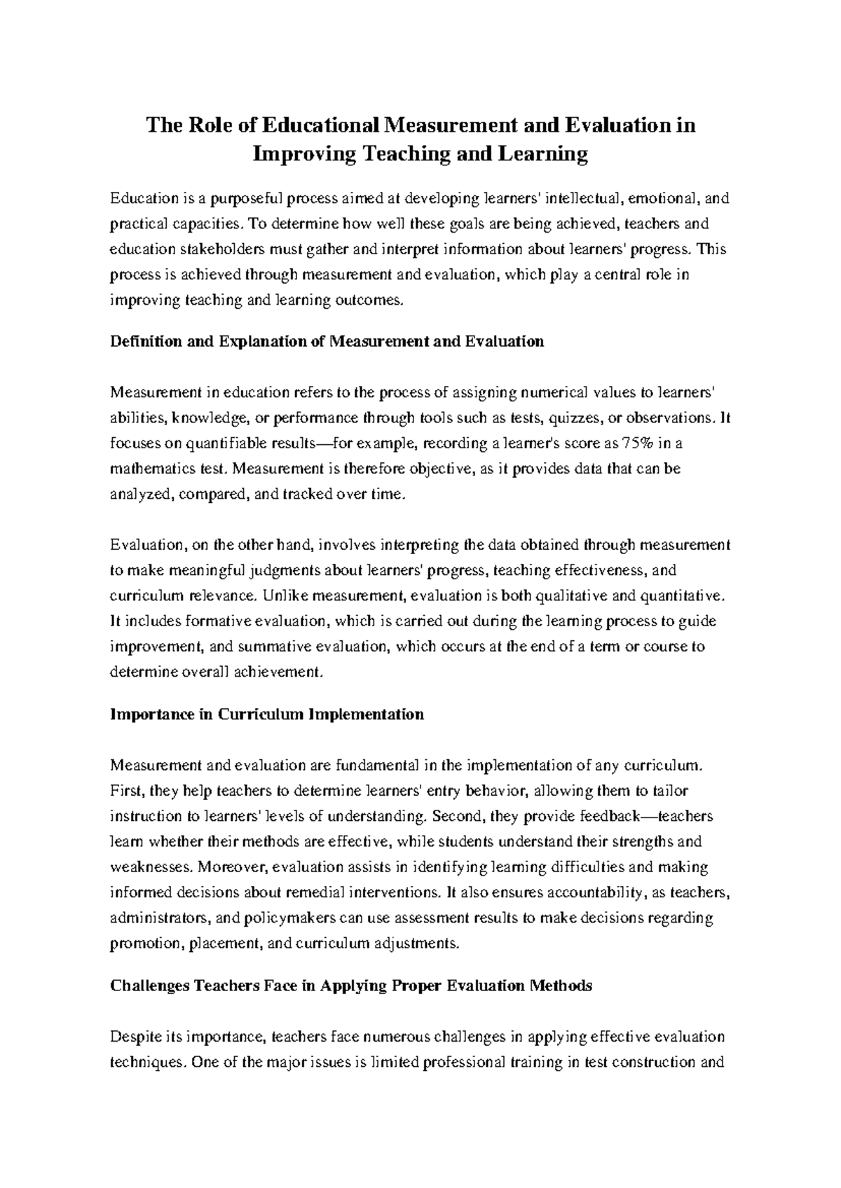 EDU 101: The Role of Measurement & Evaluation in Teaching - Studocu