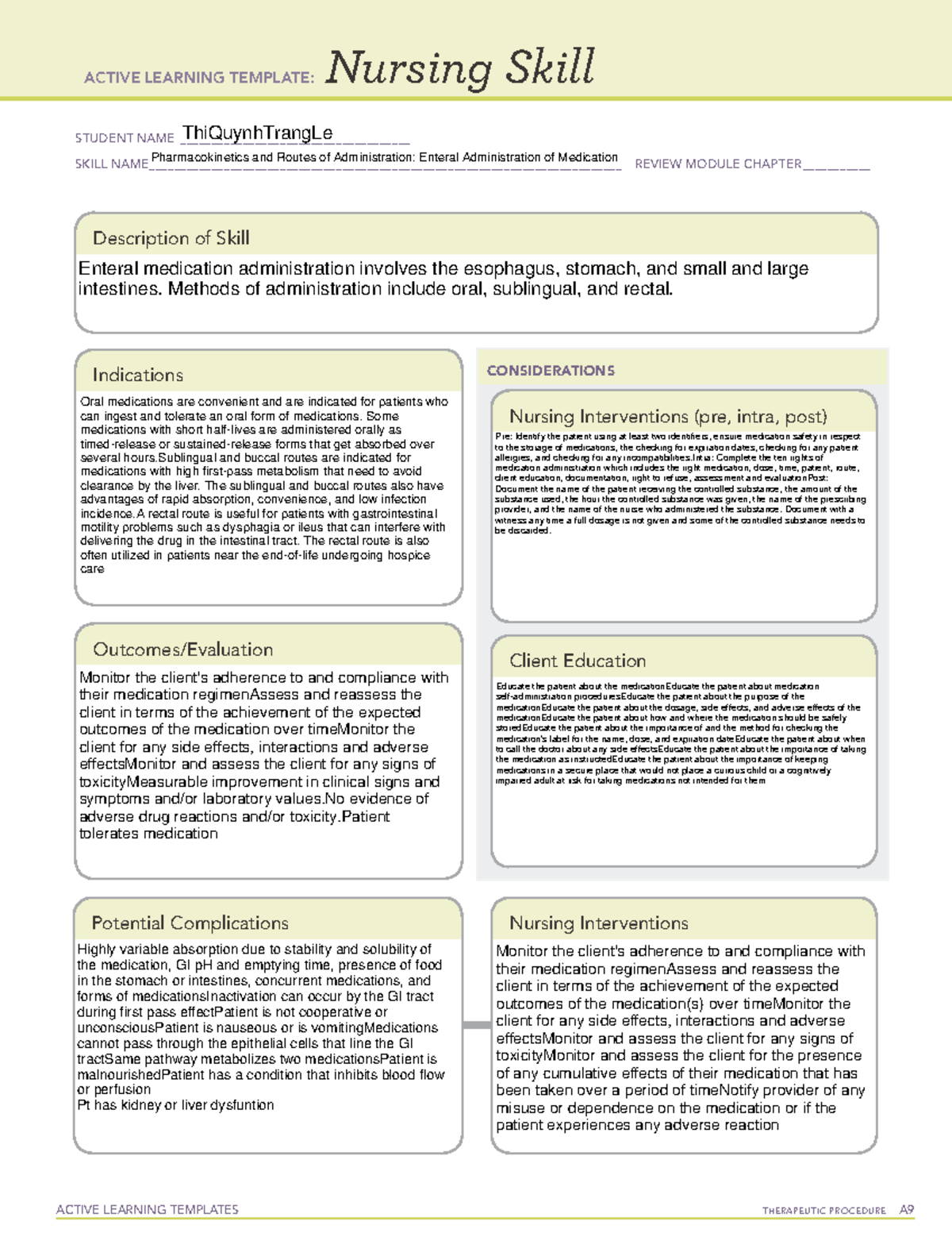 ACTIVE LEARNING TEMPLATE: Nursing Skill 4 - Pharmacokinetics & Enteral ...