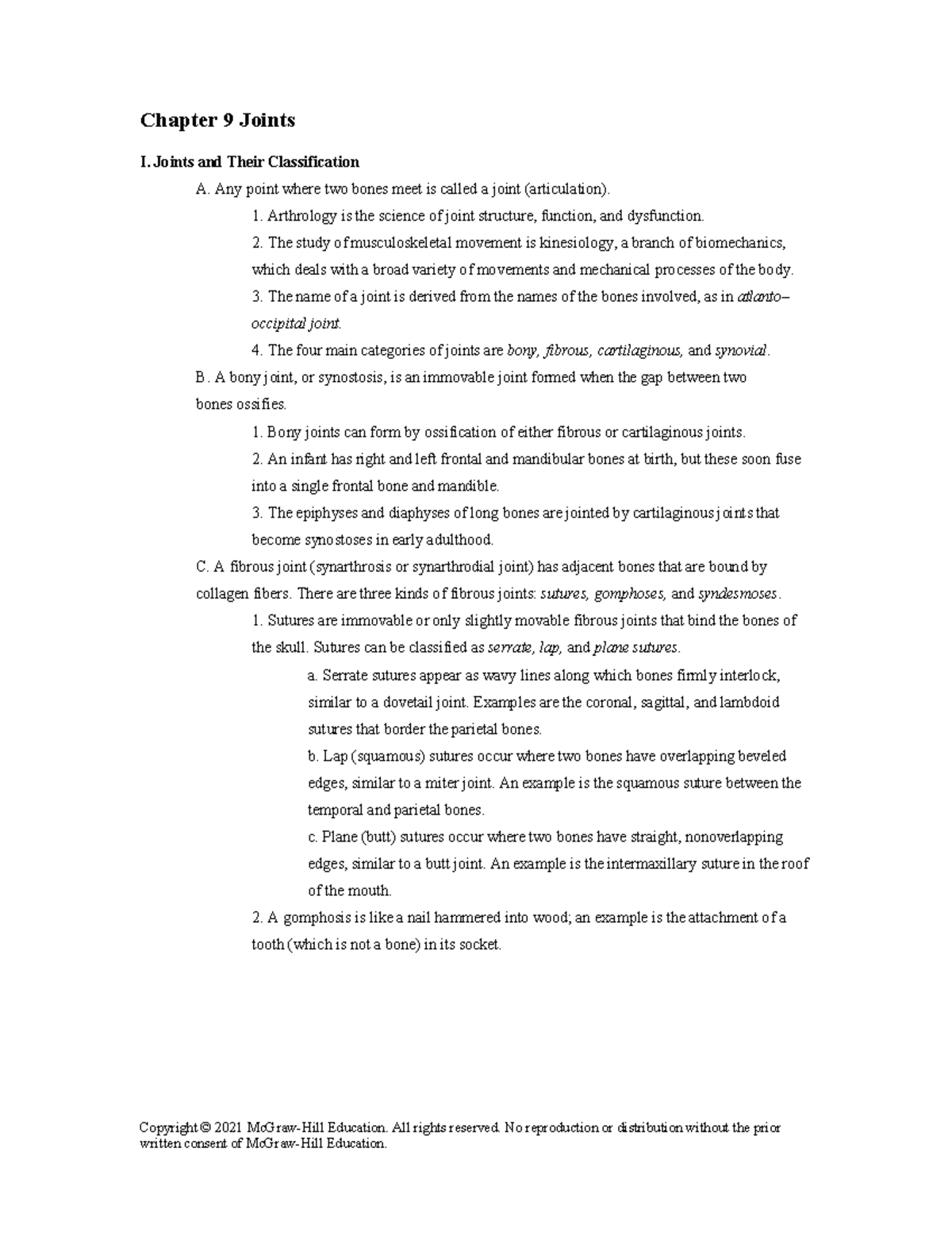 Chapter 9: Anatomy and Classification of Joints in the Human Body - Studocu
