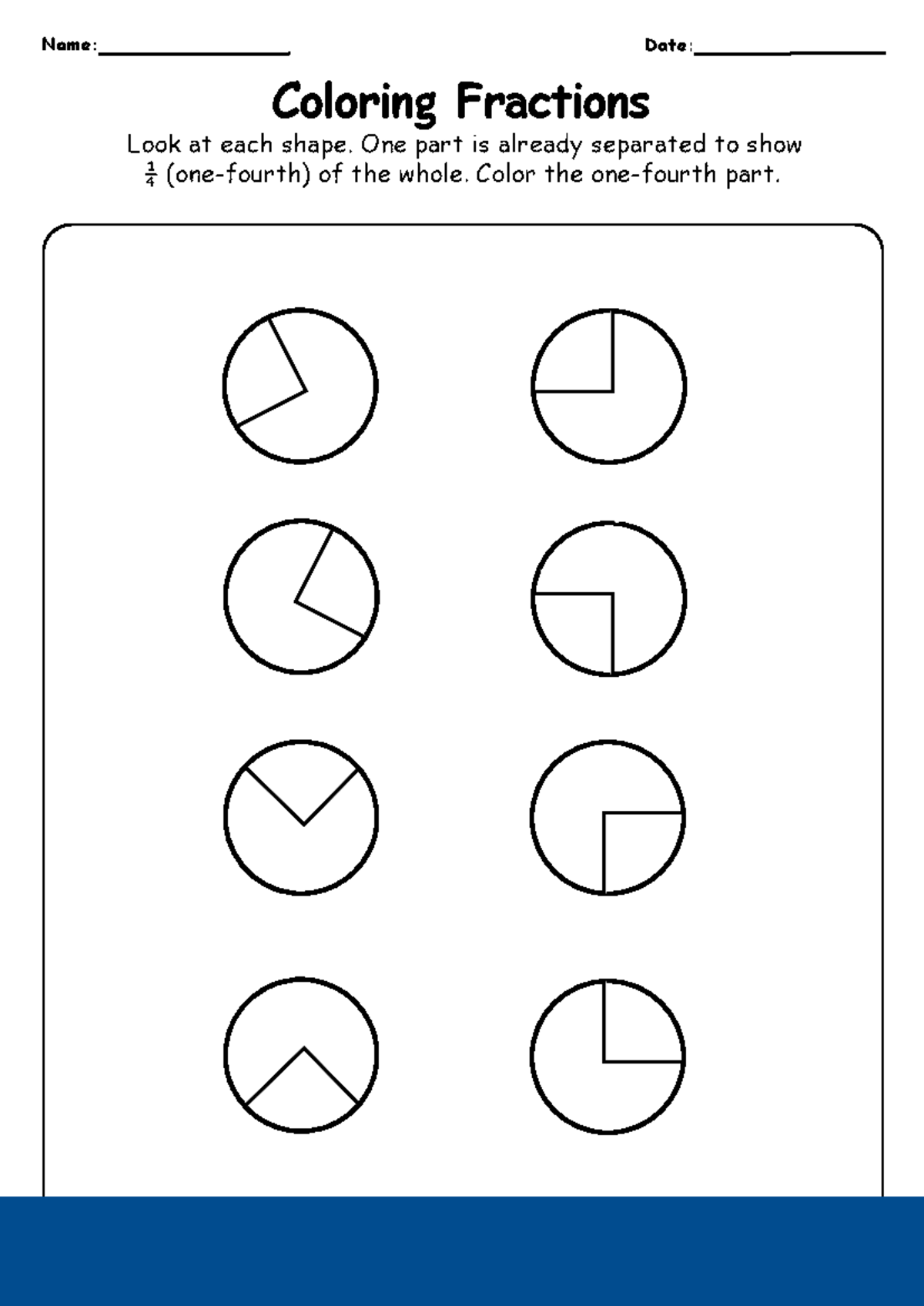 Coloring One-Fourth - 1st Grade Worksheet - Name: Date ...