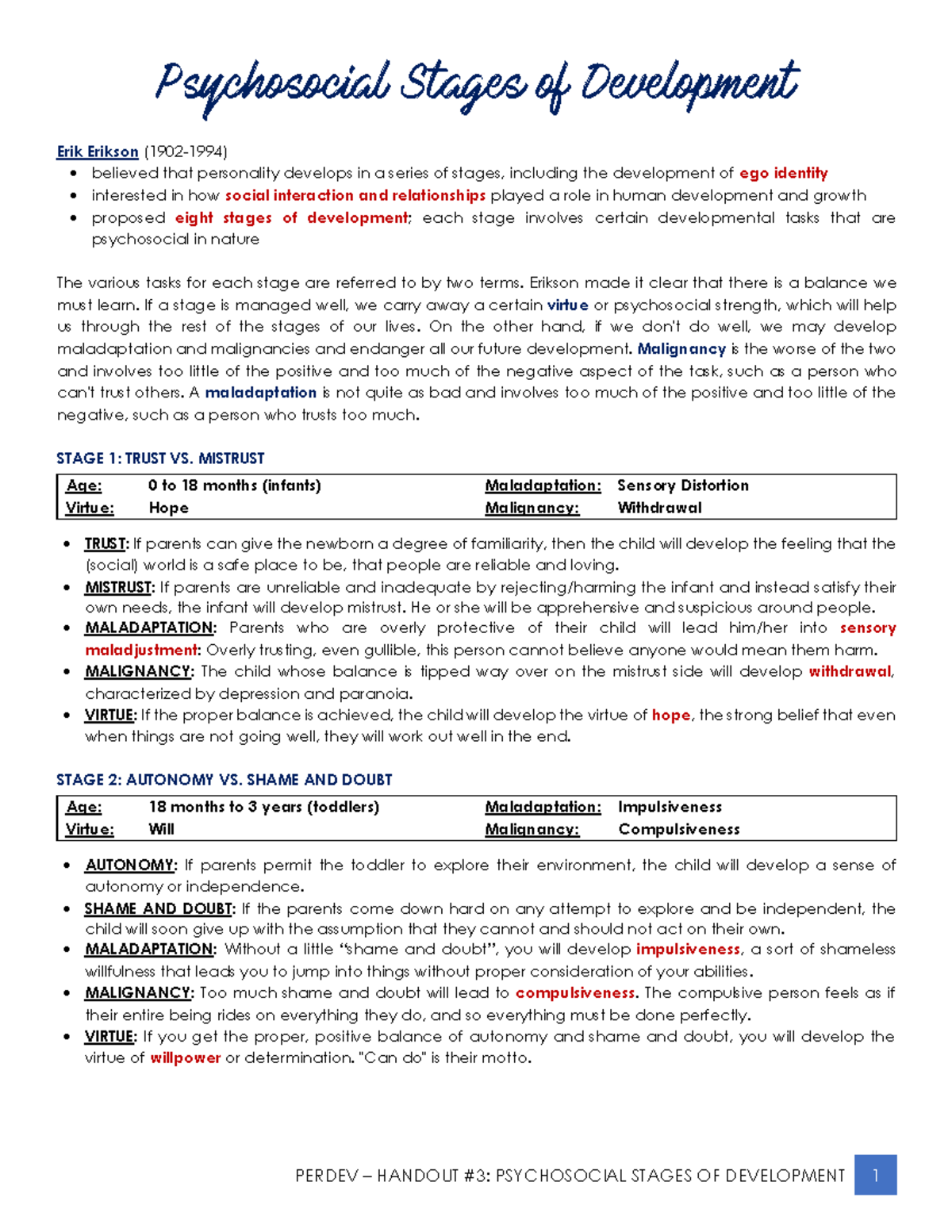 PERDEV - Psychosocial Stages of Development: An Overview and Analysis - Studocu